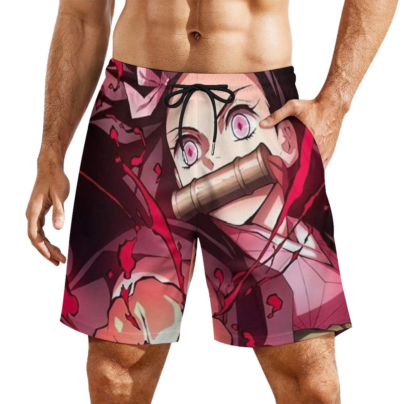 Demon Slayer Mens Swim Trunks with Compression Liner Board Shorts Quick ...