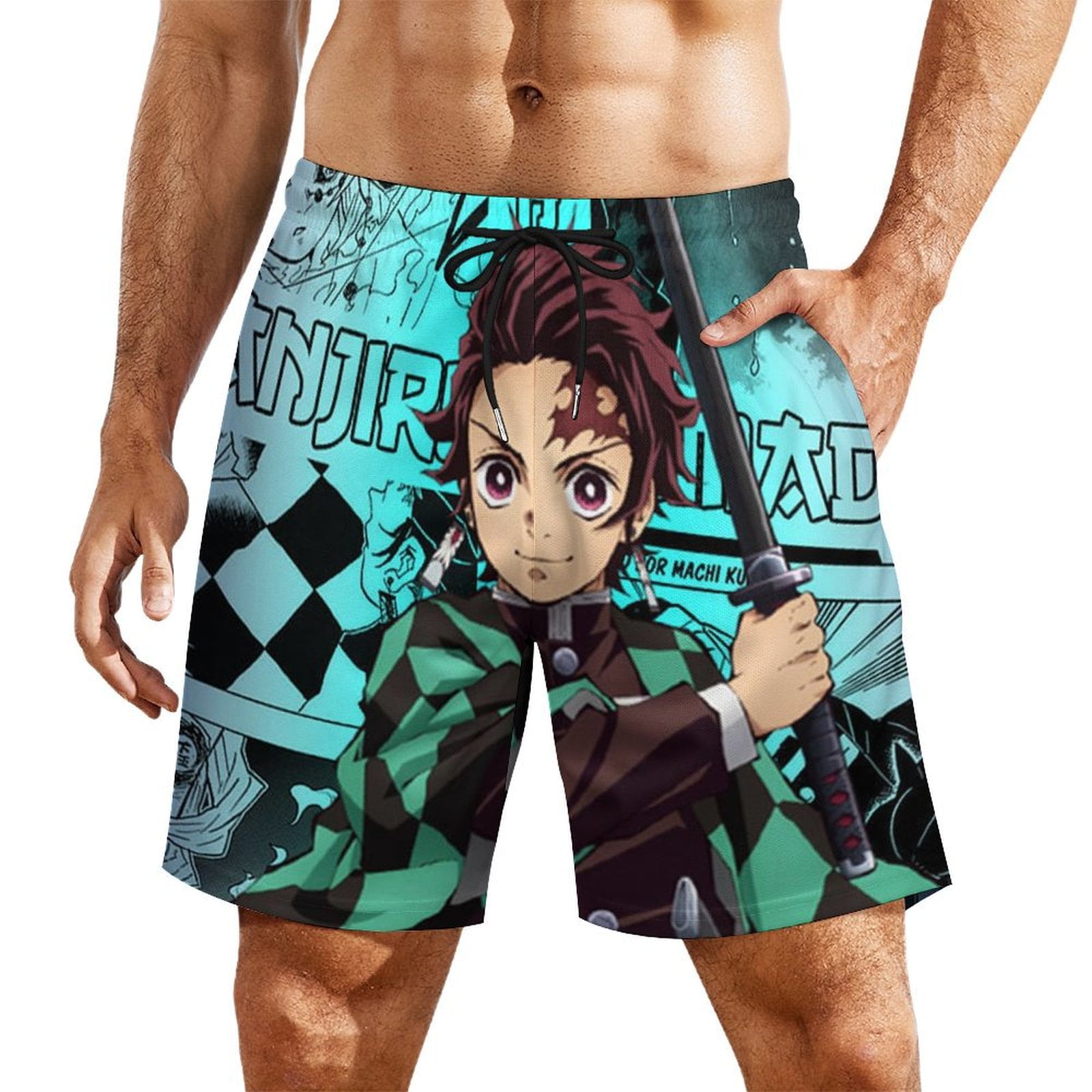 Demon Slayer Mens Swim Trunks with Compression Liner Board Shorts Quick ...