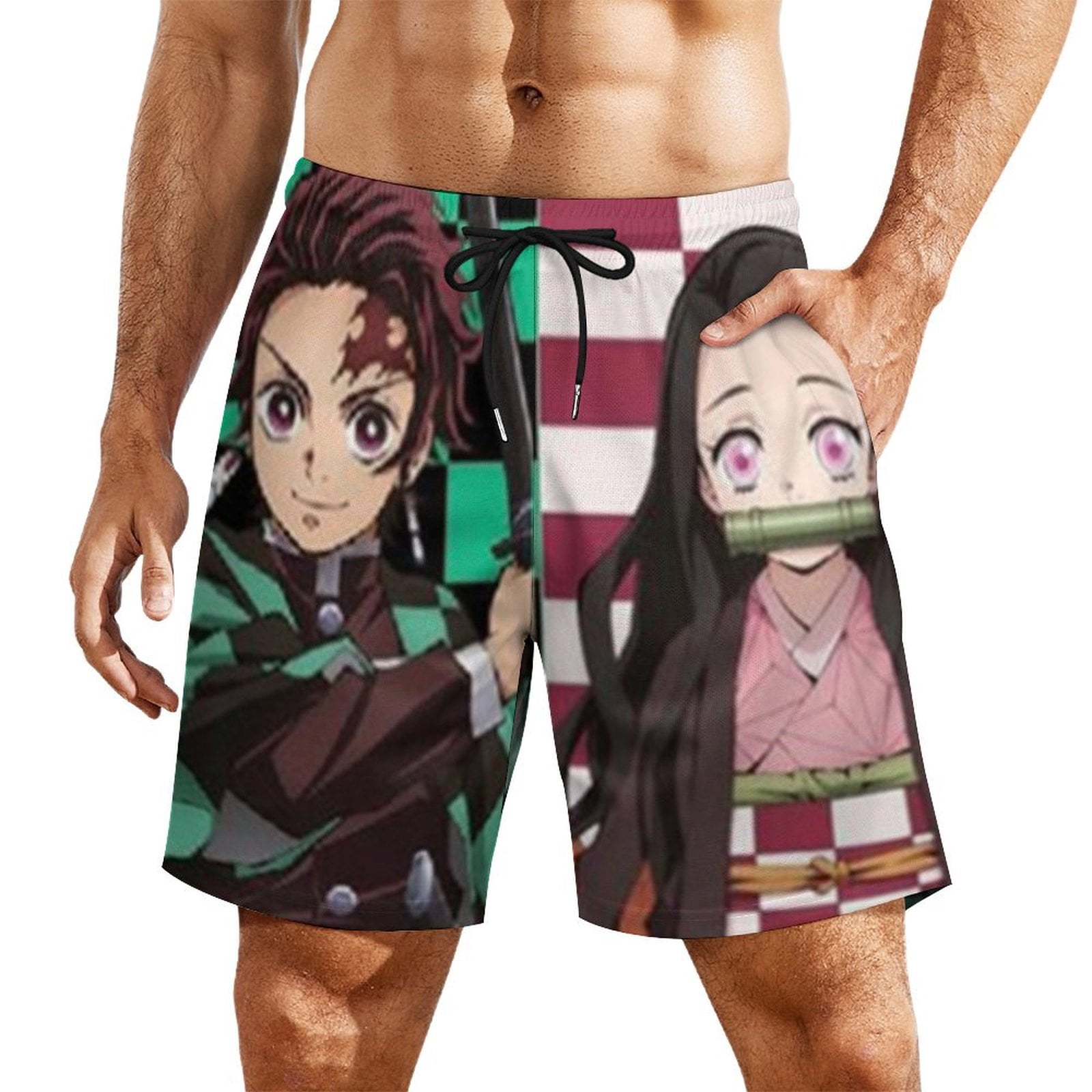 Demon Slayer Mens Swim Trunks with Compression Liner Board Shorts Quick ...
