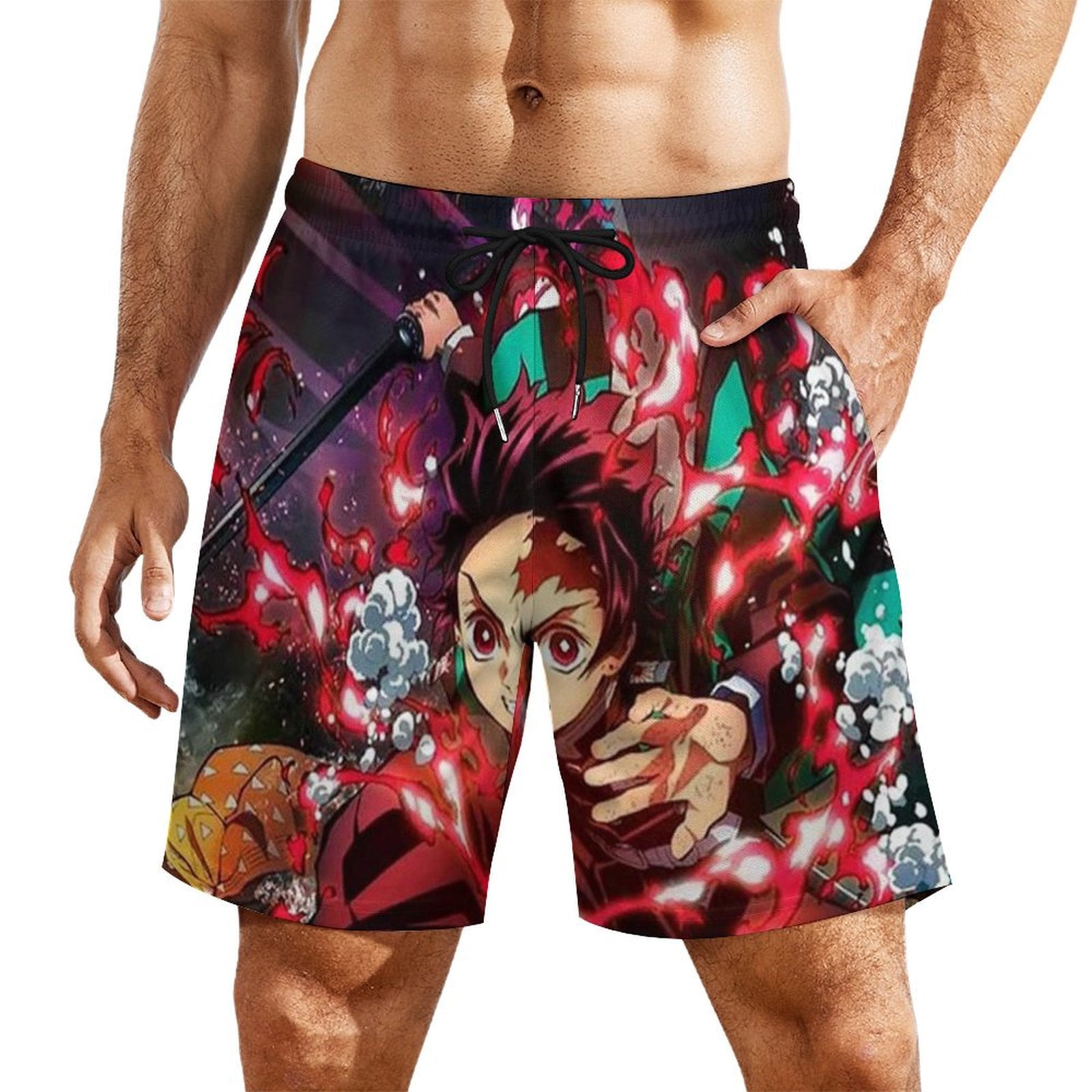 Demon Slayer Mens Swim Trunks with Compression Liner Board Shorts Quick ...