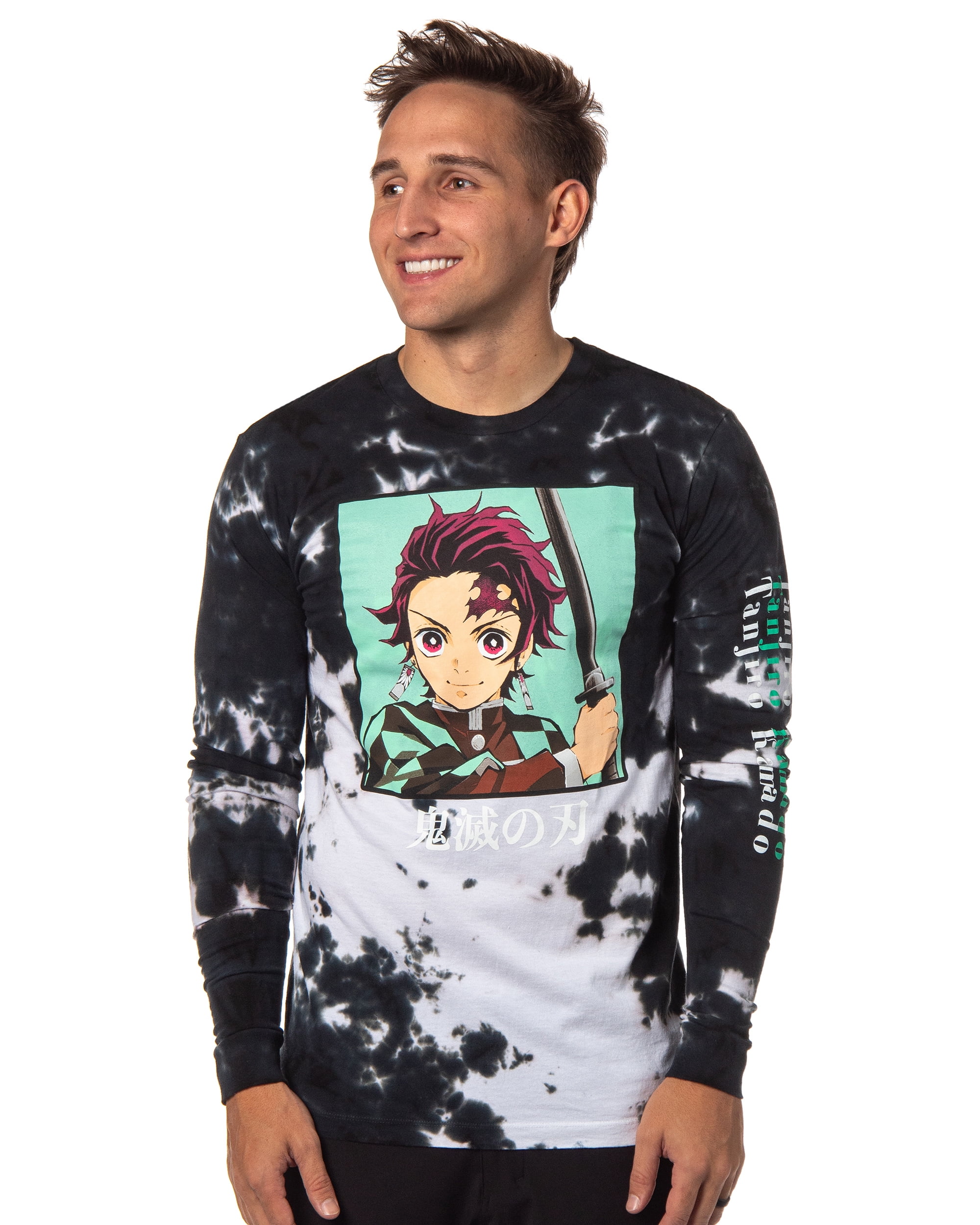 Demon Slayer Mens' Tanjiro Kamado Kanji Tie-Dye Long Sleeve Adult T ...