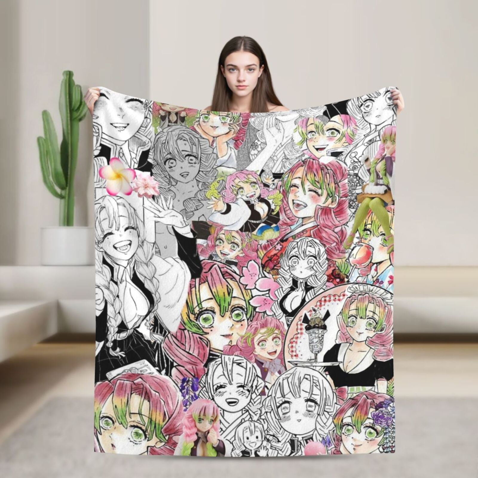 Demon Slayer Mitsuri Kanroji Collage Pattern Sherpa Fleece Blanket ...
