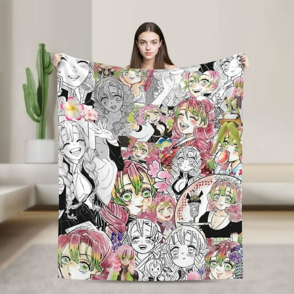 Demon Slayer Mitsuri Kanroji Collage Pattern Sherpa Fleece Blanket ...