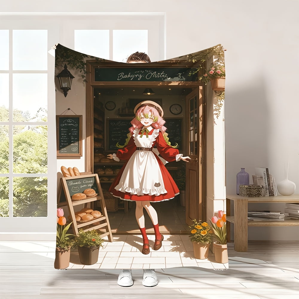 Demon Slayer Mitsuri Kanroji Flannel Blanket - Cozy Bakery Maid Design ...