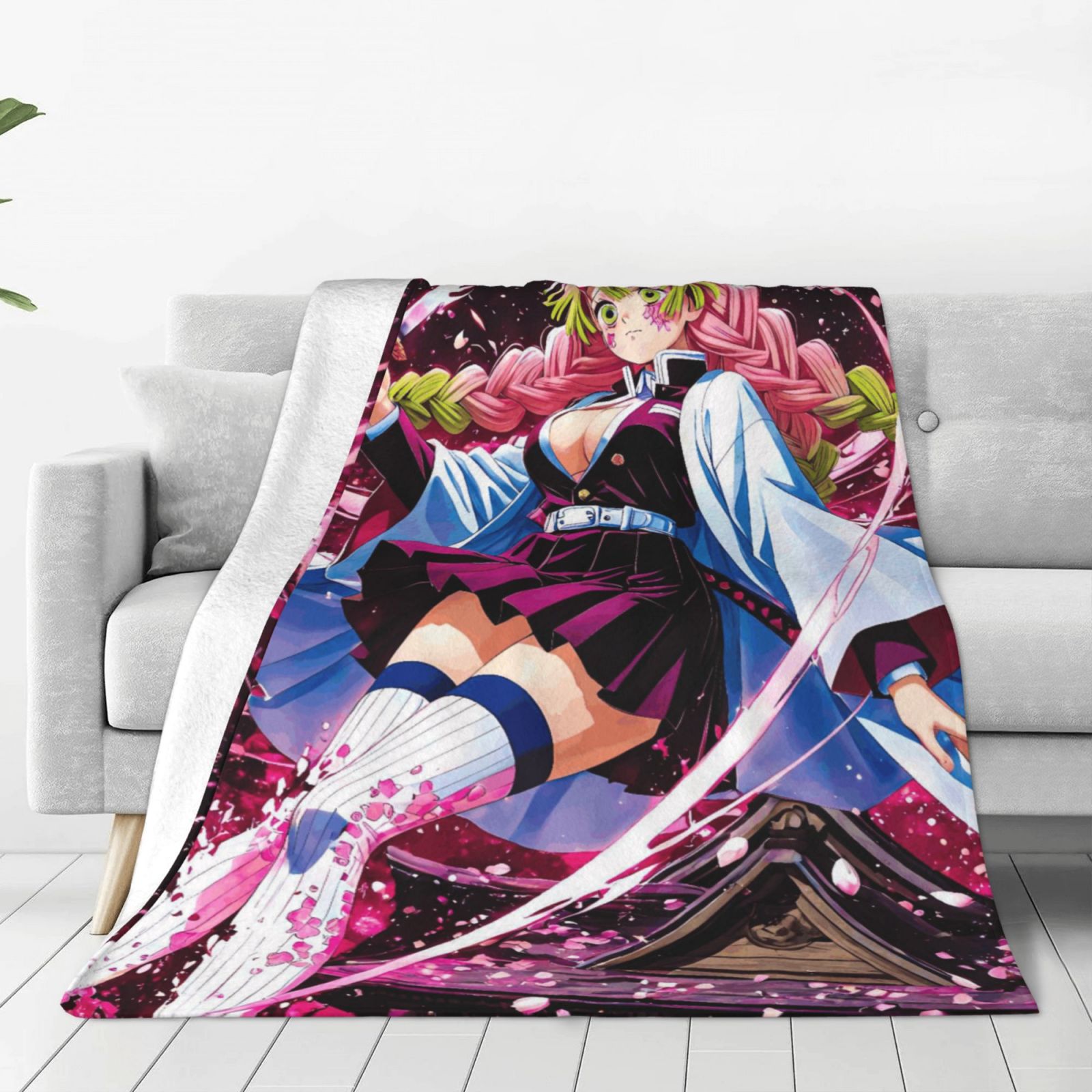 Demon Slayer Mitsuri Kanroji Throw Blanket Couch Bed Sofa Soft ...