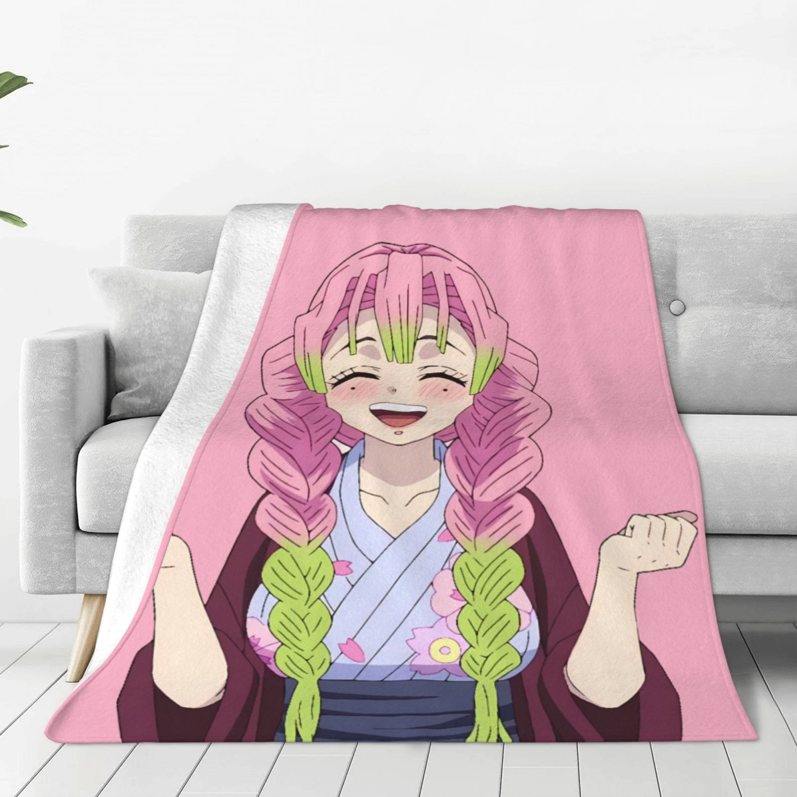 Demon Slayer Mitsuri Kanroji Throw Blanket Couch Bed Sofa Soft ...