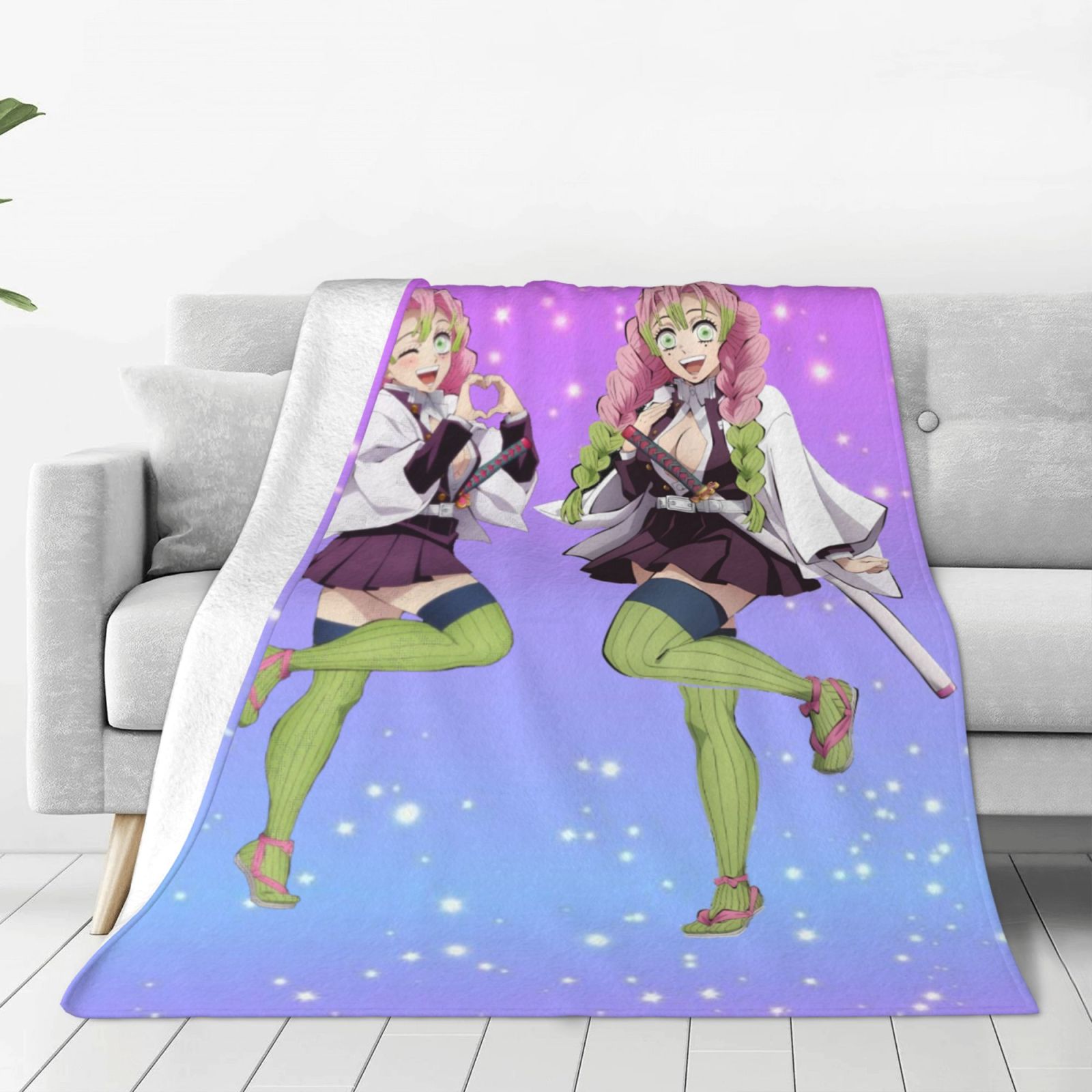 Demon Slayer Mitsuri Kanroji Throw Blanket Couch Bed Sofa Soft ...