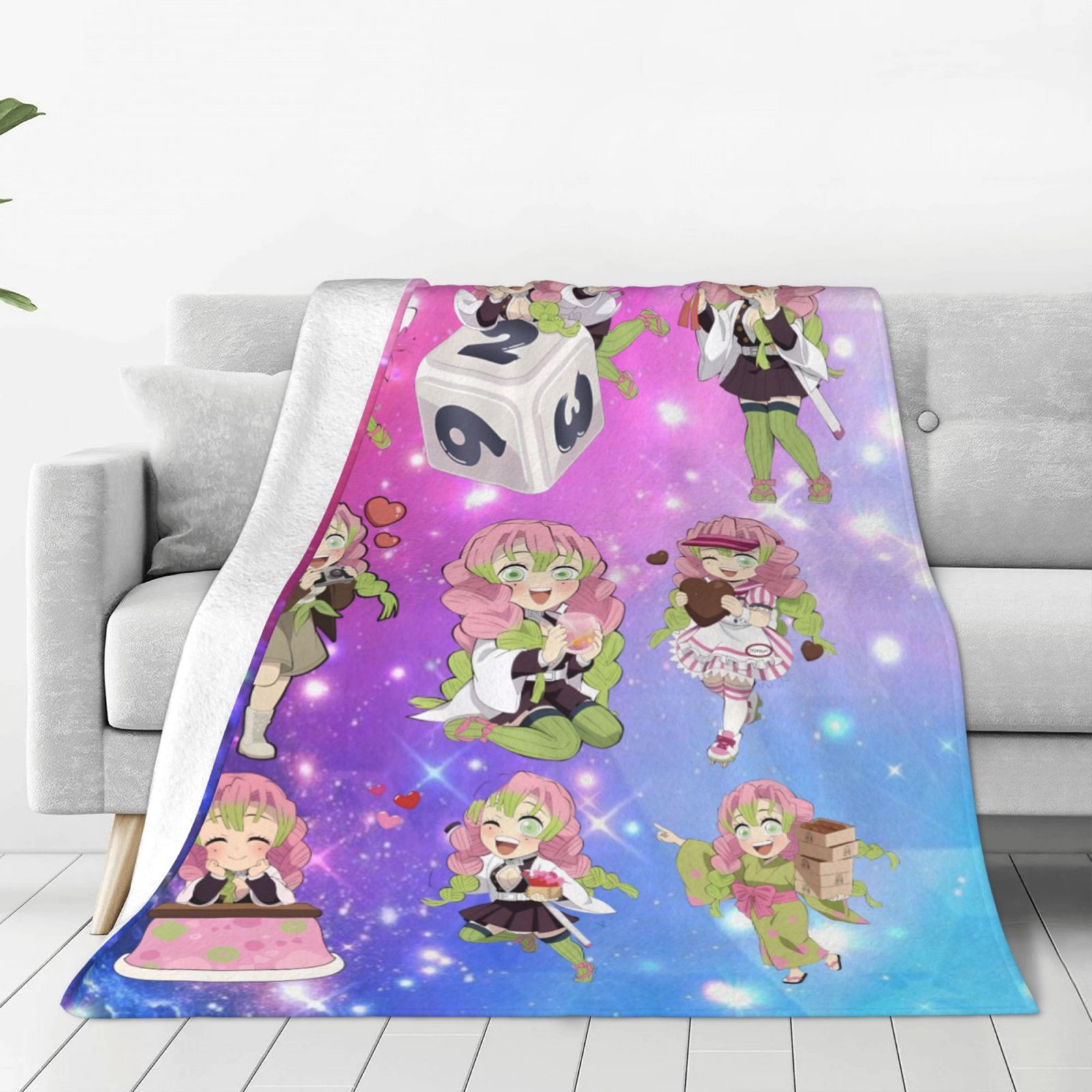 Demon Slayer Mitsuri Kanroji Throw Blanket Couch Bed Sofa Soft ...