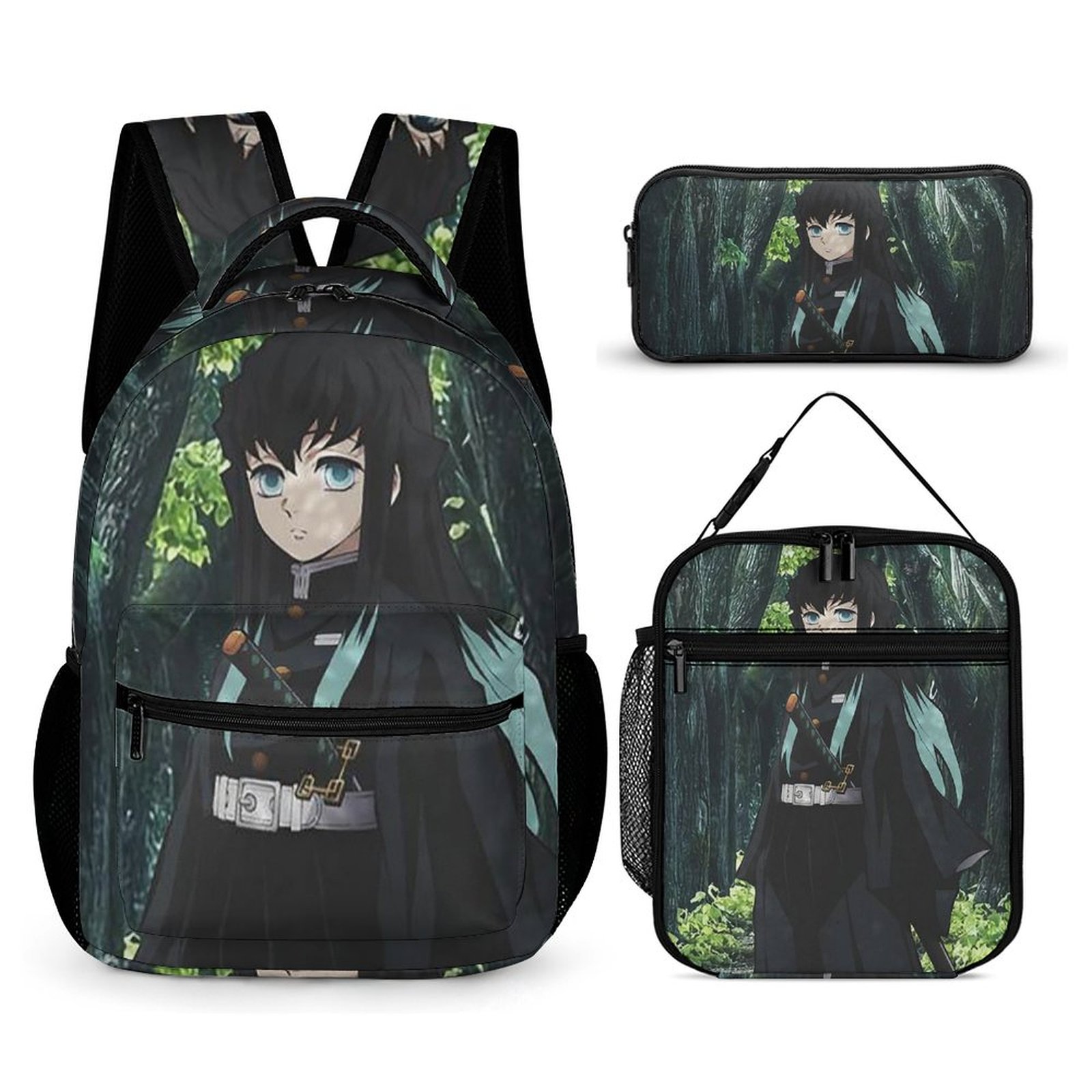 Demon Slayer Muichiro Tokito 3Pcs Backpacks Sets Bookbag with Lunch Bag ...