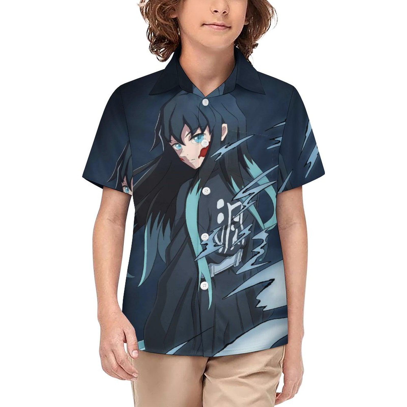 Demon Slayer Muichiro Tokito Boy's Button Down Hawaiian Shirt Short ...