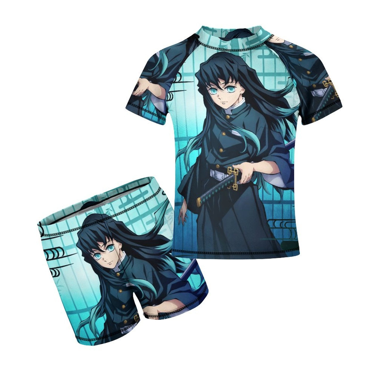 Demon Slayer Muichiro Tokito Boys 2-Piece Swimsuit Set, Short Sleeve ...