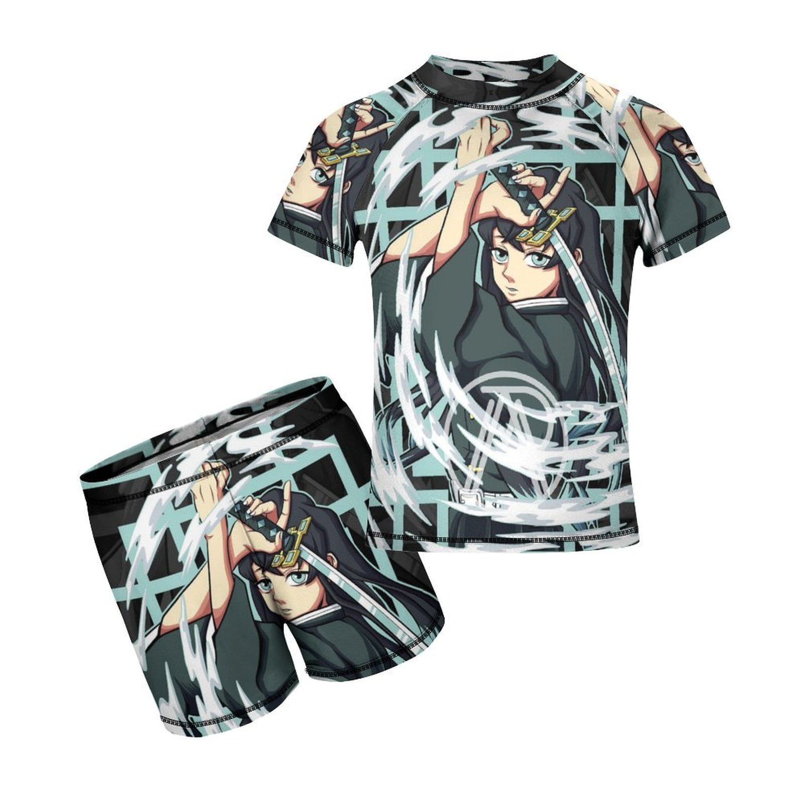 Demon Slayer Muichiro Tokito Boys 2-Piece Swimsuit Set, Short Sleeve ...