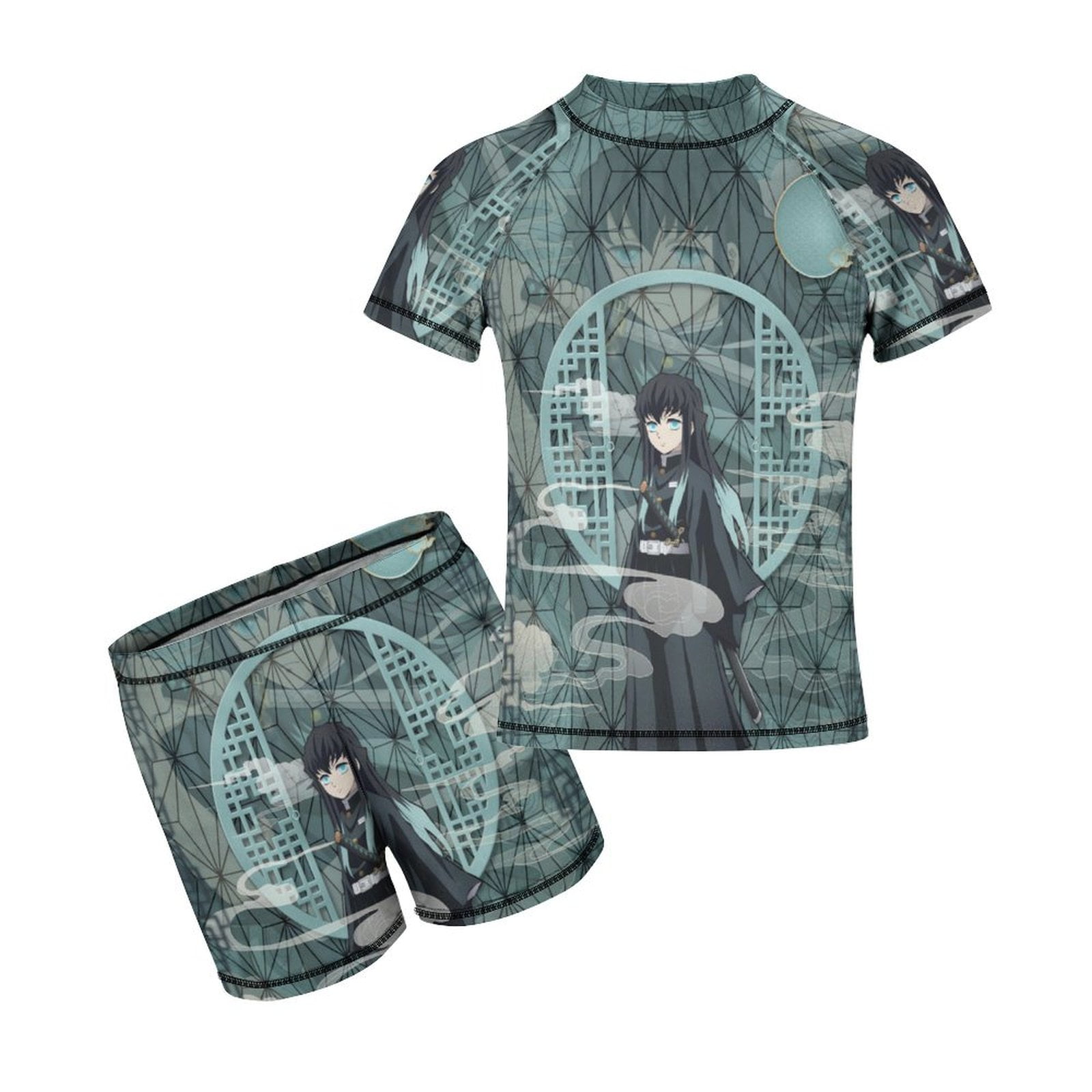 Demon Slayer Muichiro Tokito Boys 2-Piece Swimsuit Set, Short Sleeve ...