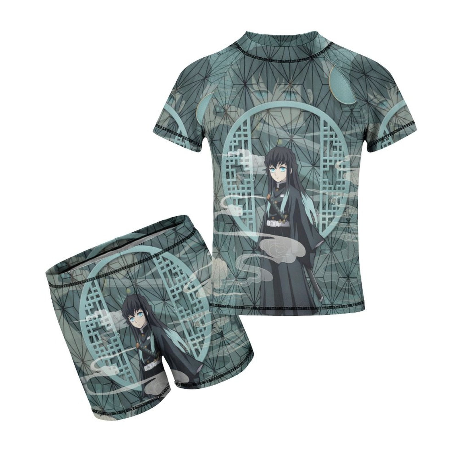 Demon Slayer Muichiro Tokito Boys 2-Piece Swimsuit Set, Short Sleeve ...