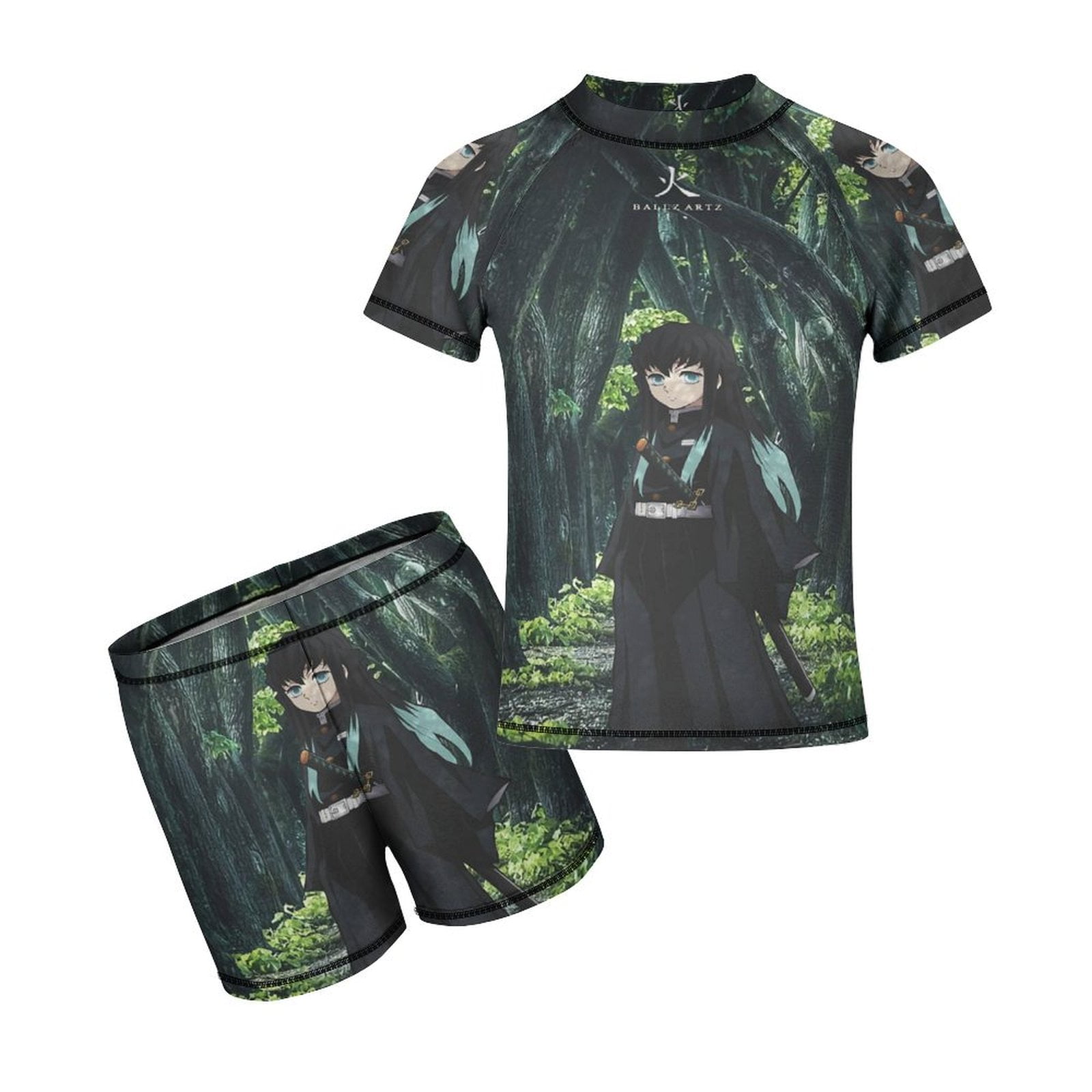 Demon Slayer Muichiro Tokito Boys 2-Piece Swimsuit Set, Short Sleeve ...