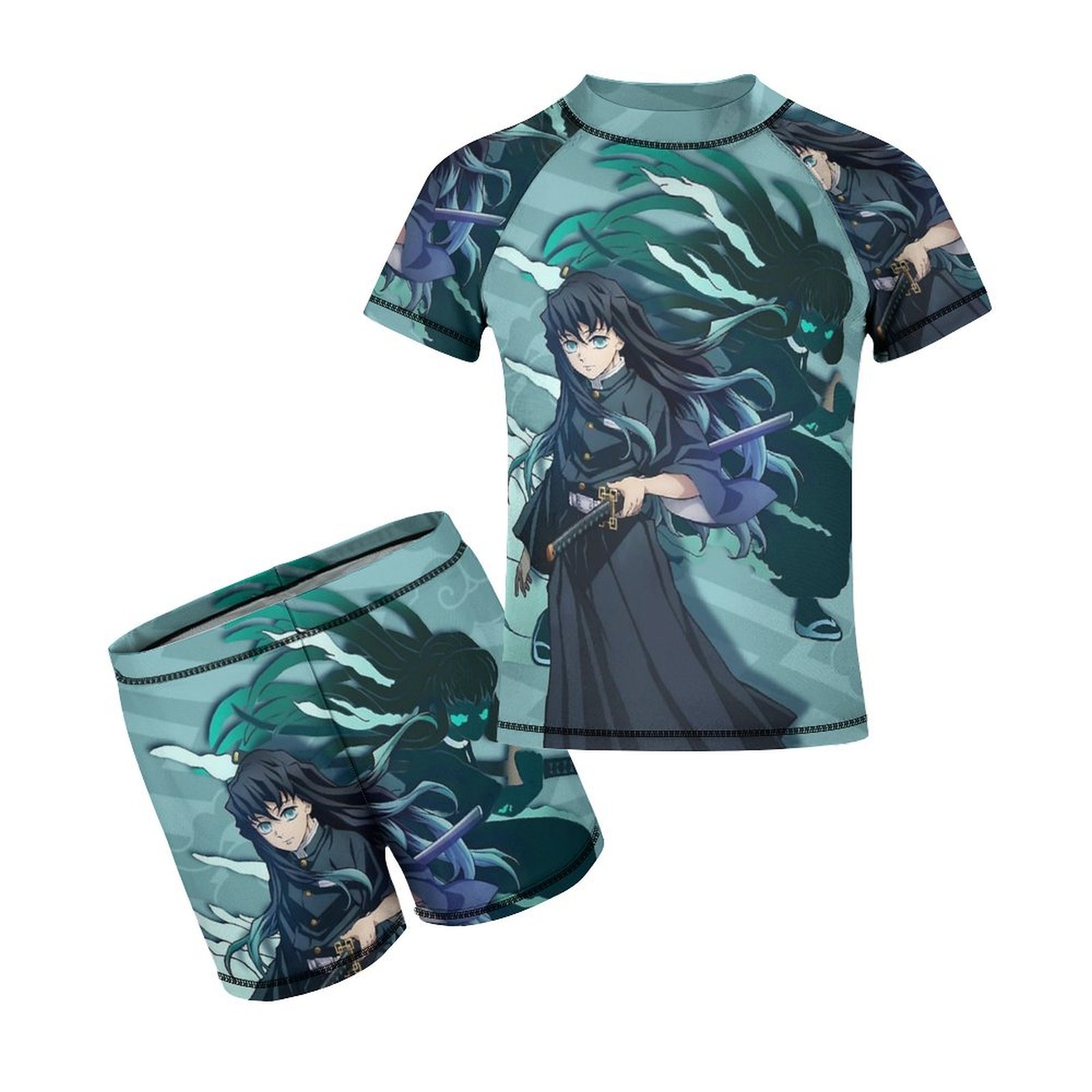 Demon Slayer Muichiro Tokito Boys 2-Piece Swimsuit Set, Short Sleeve ...