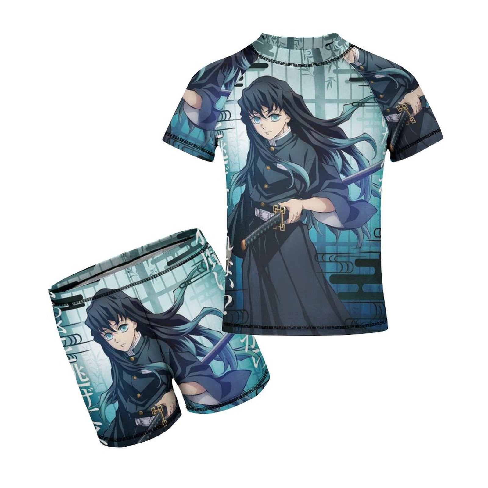 Demon Slayer Muichiro Tokito Boys 2-Piece Swimsuit Set, Short Sleeve ...