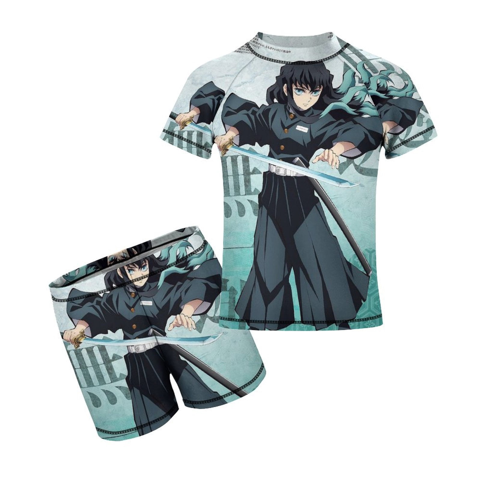 Demon Slayer Muichiro Tokito Boys Rash Guard Set 2 Piece Swimsuits ...