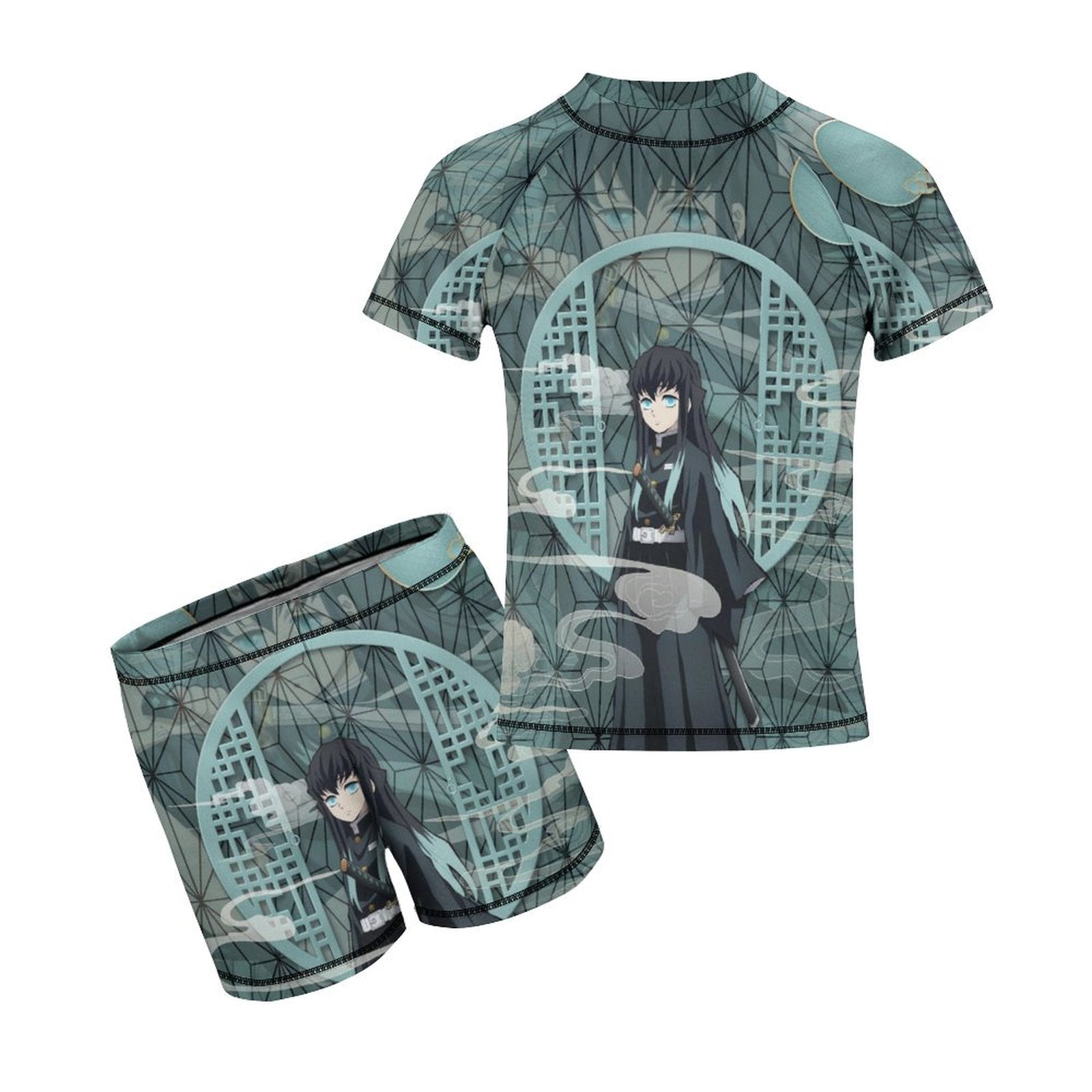 Demon Slayer Muichiro Tokito Boys Rash Guard Set 2 Piece Swimsuits ...