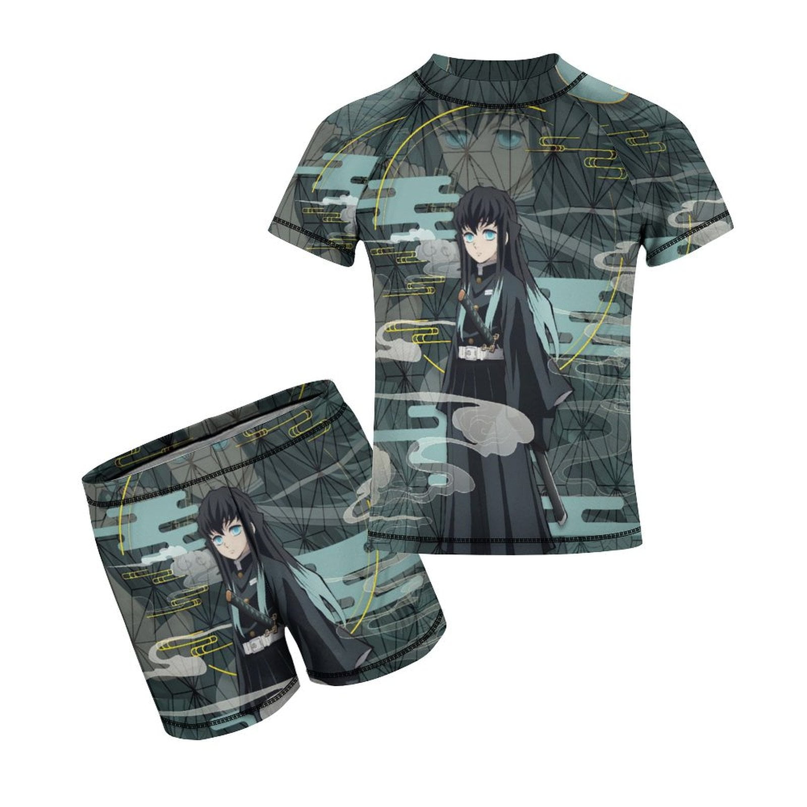 Demon Slayer Muichiro Tokito Boys Rash Guard Set 2 Piece Swimsuits ...