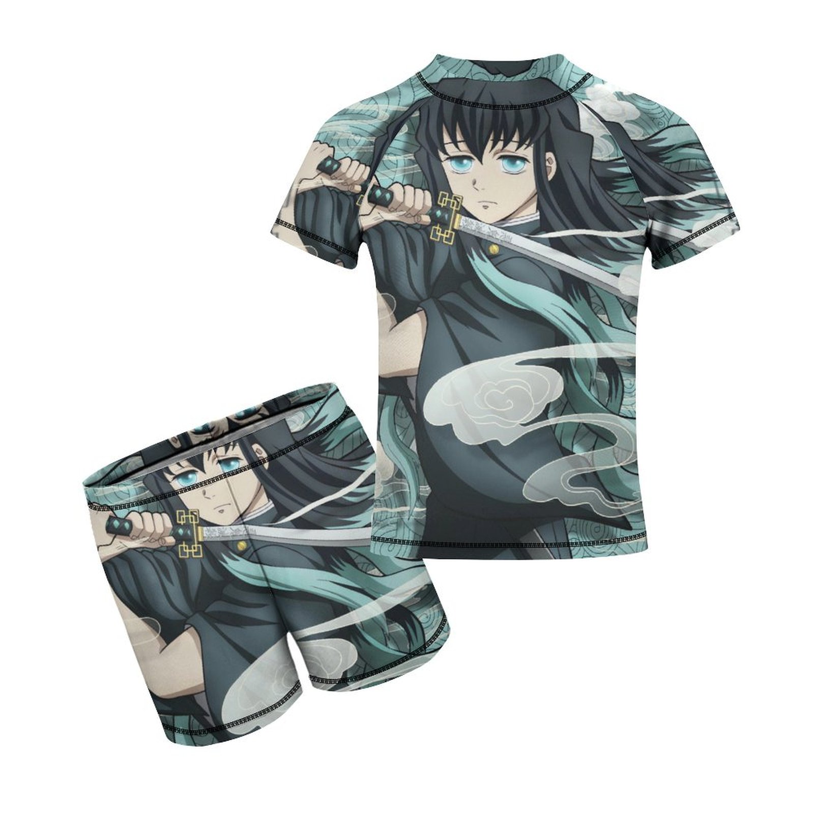 Demon Slayer Muichiro Tokito Boys Rash Guard Set 2 Piece Swimsuits ...