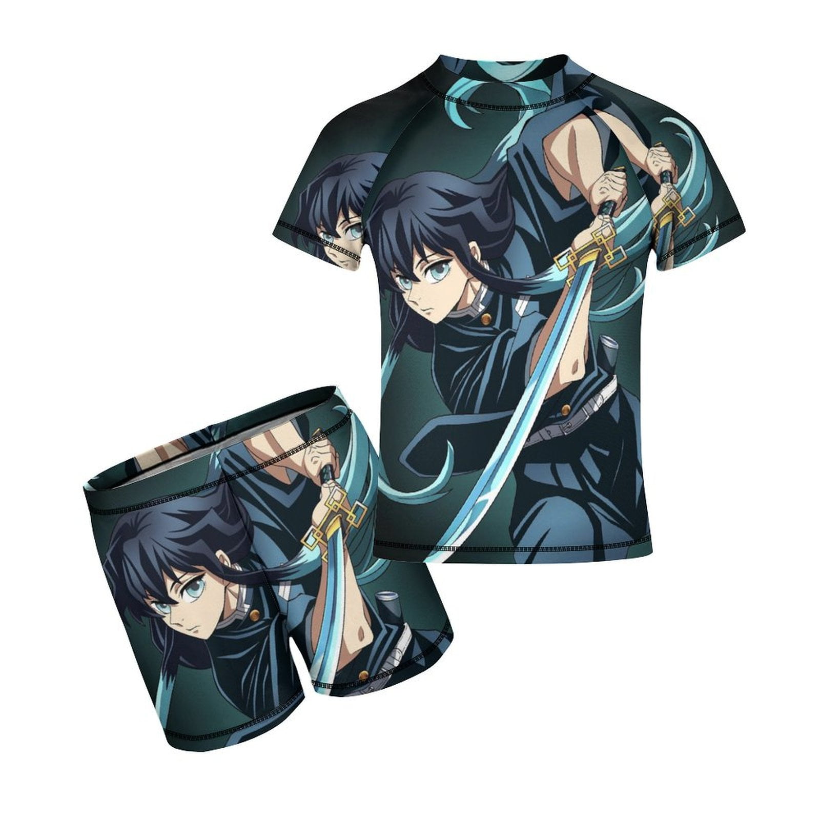 Demon Slayer Muichiro Tokito Boys Rash Guard Set 2 Piece Swimsuits ...