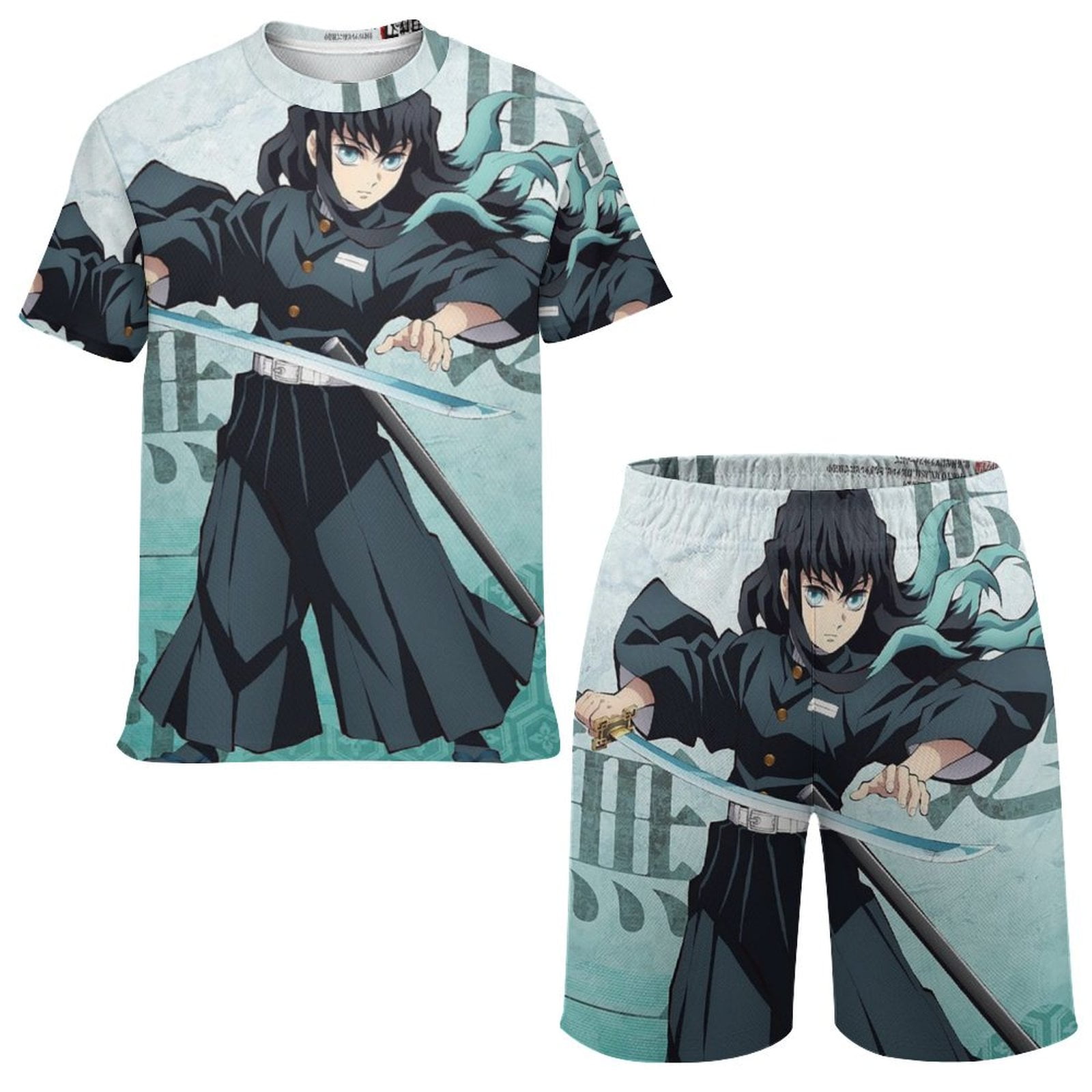 Demon Slayer Muichiro Tokito Boys Short Sleeve Mesh T-Shirt And Shorts ...