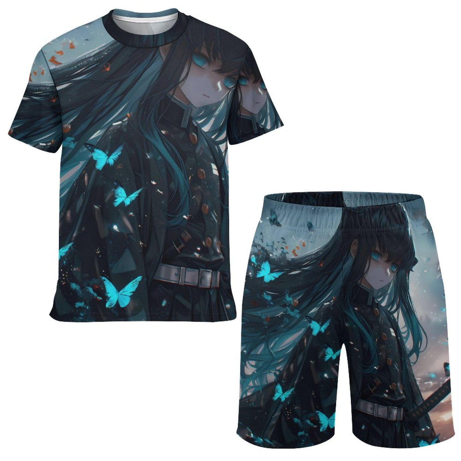 Demon Slayer Muichiro Tokito Boys Short Sleeve Mesh T-Shirt And Shorts ...