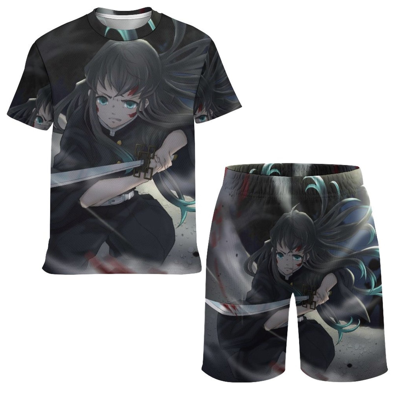 Demon Slayer Muichiro Tokito Boys Short Sleeve Mesh T-Shirt And Shorts ...