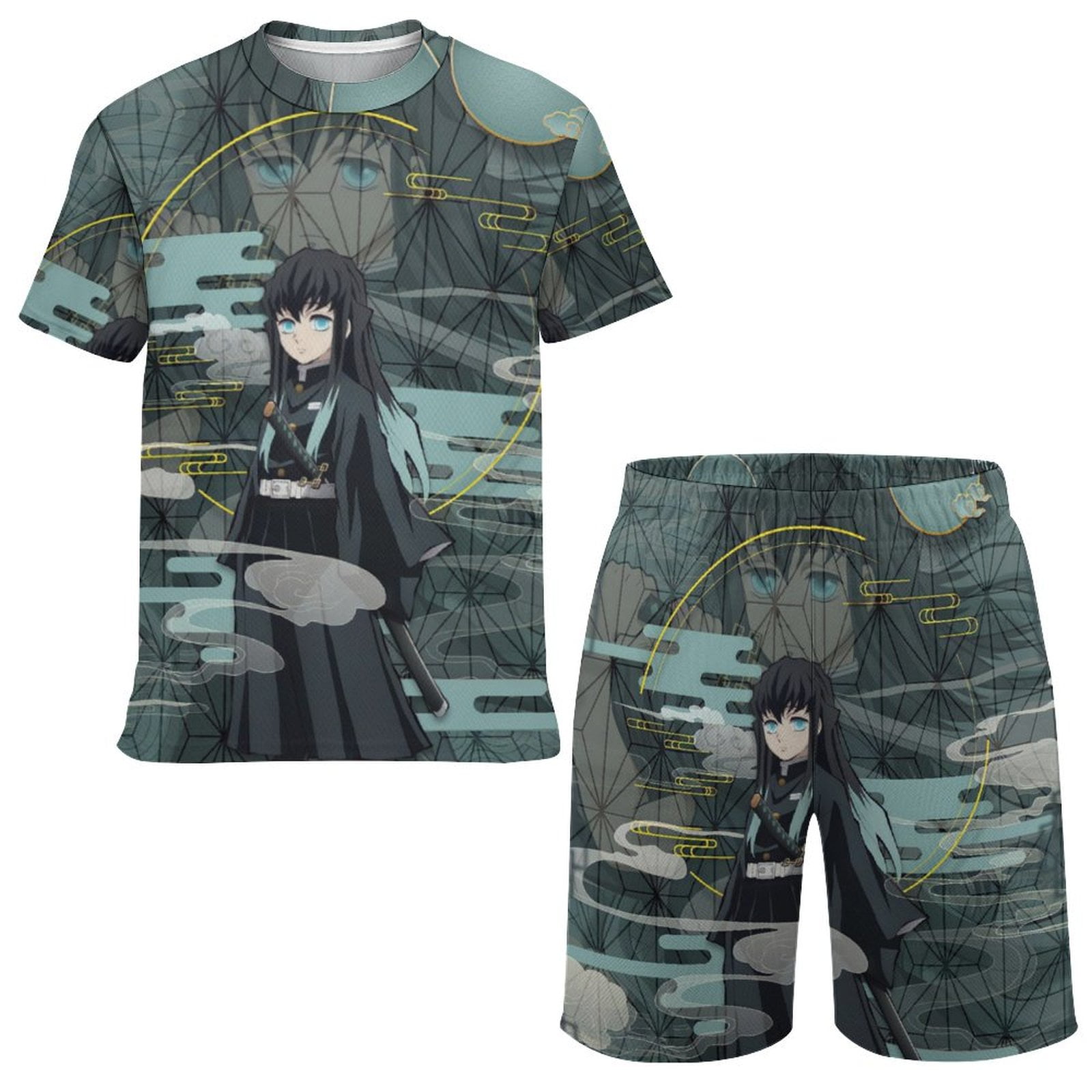 Demon Slayer Muichiro Tokito Boys Short Sleeve Mesh T-Shirt And Shorts ...