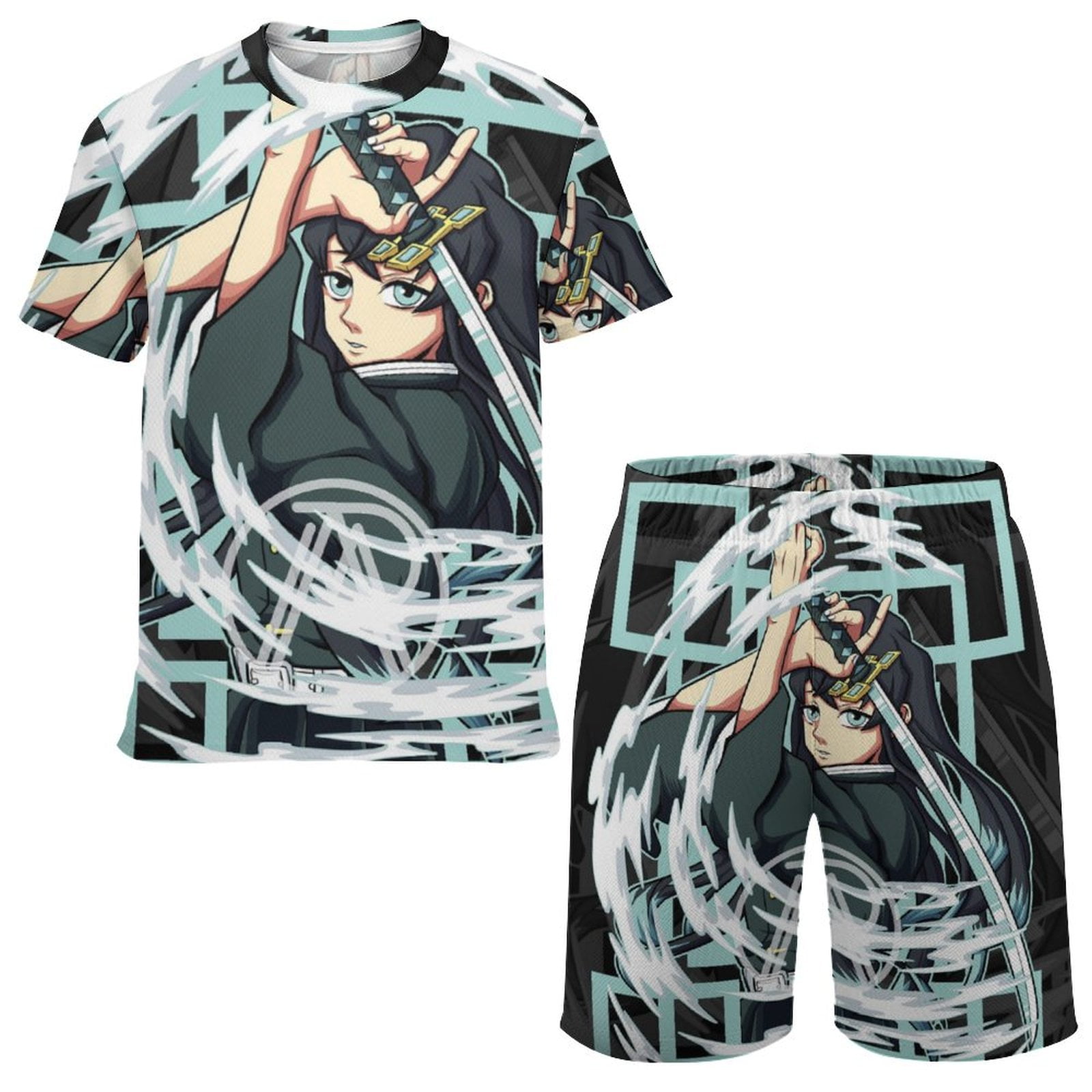 Demon Slayer Muichiro Tokito Boys Short Sleeve Mesh T-Shirt And Shorts ...