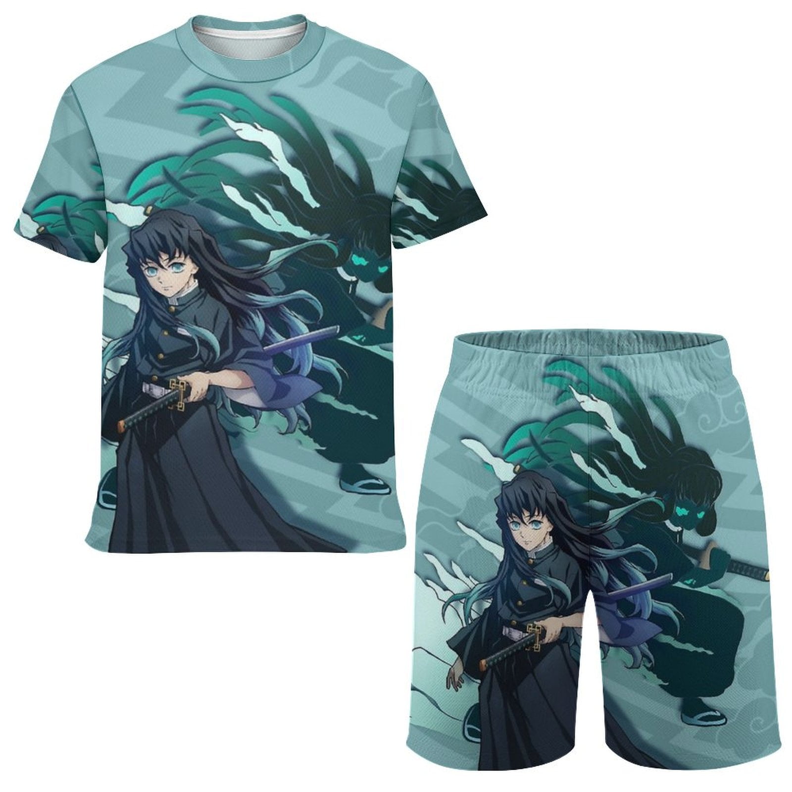 Demon Slayer Muichiro Tokito Boys Short Sleeve T-Shirt And Mesh Shorts ...
