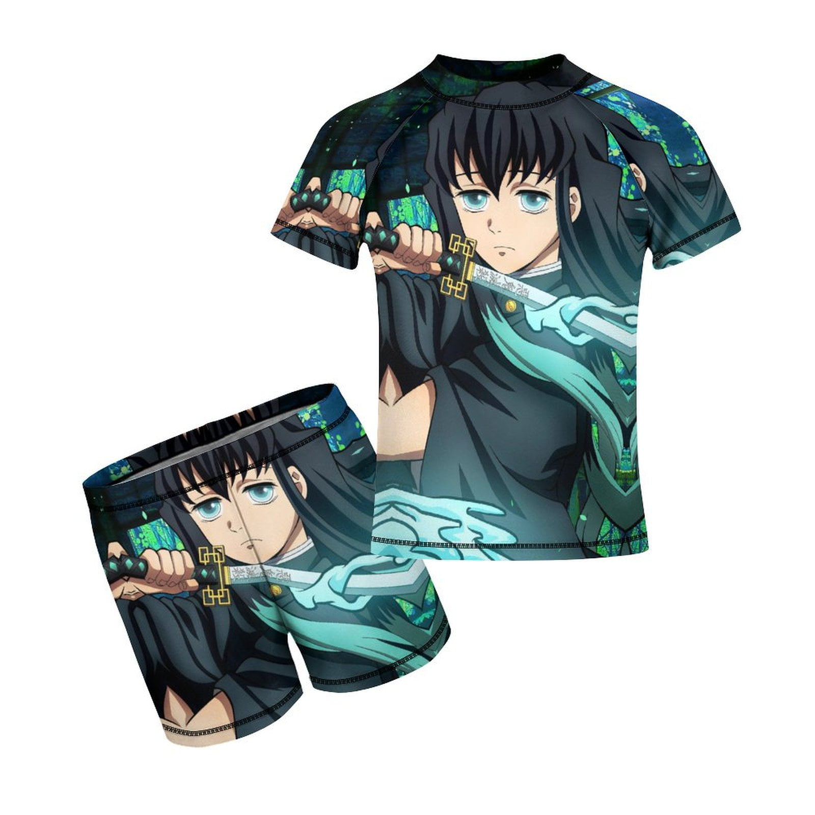 Demon Slayer Muichiro Tokito Boys Two Piece Rash Guard Swimsuits Kids ...