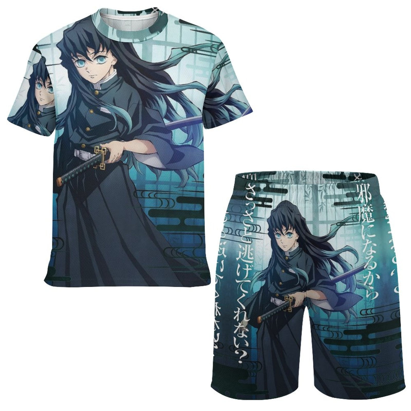 Demon Slayer Muichiro Tokito Kids Short Sleeve Mesh T-Shirt And Shorts ...