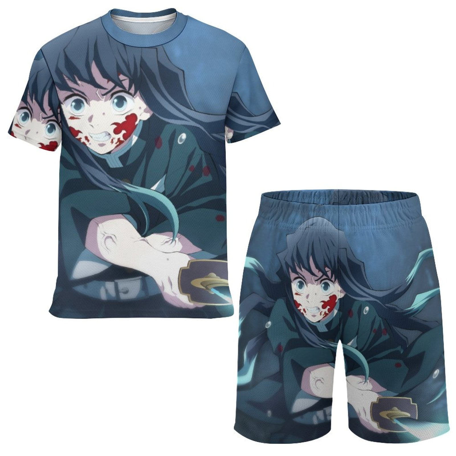 Demon Slayer Muichiro Tokito Kids Short Sleeve Mesh T-Shirt And Shorts ...