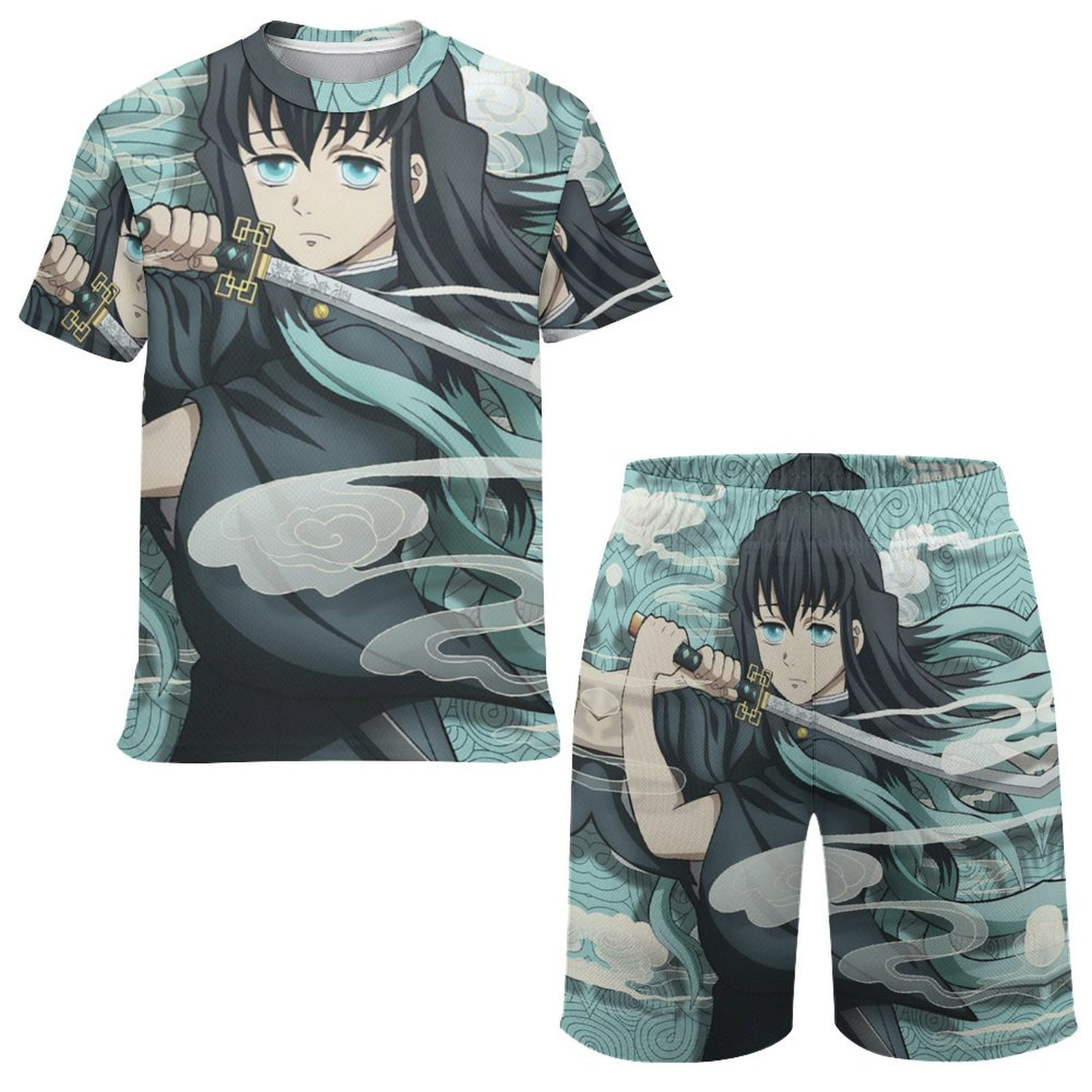 Demon Slayer Muichiro Tokito Kids Short Sleeve Mesh T-Shirt And Shorts ...