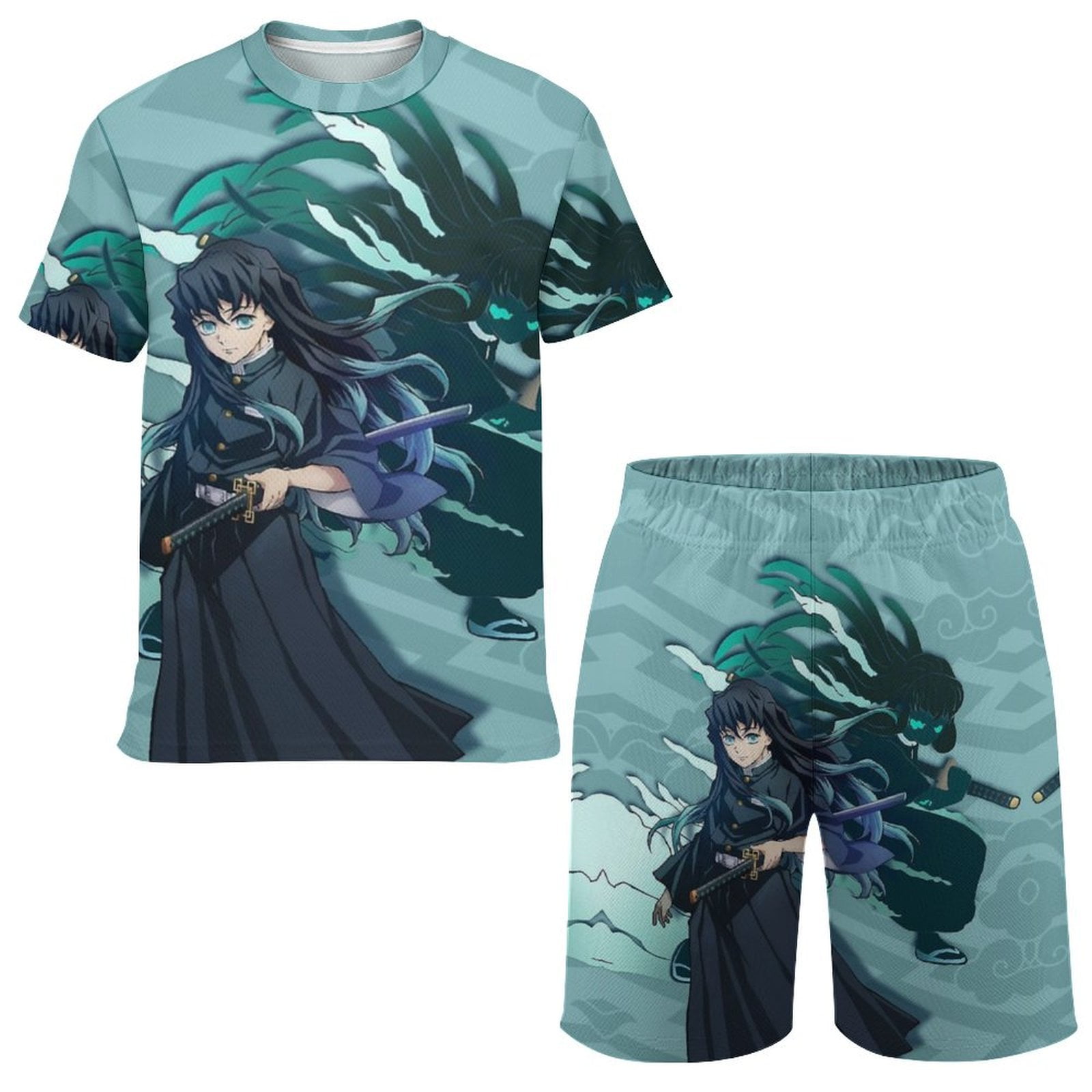 Demon Slayer Muichiro Tokito Kids Short Sleeve Mesh T-Shirt And Shorts ...