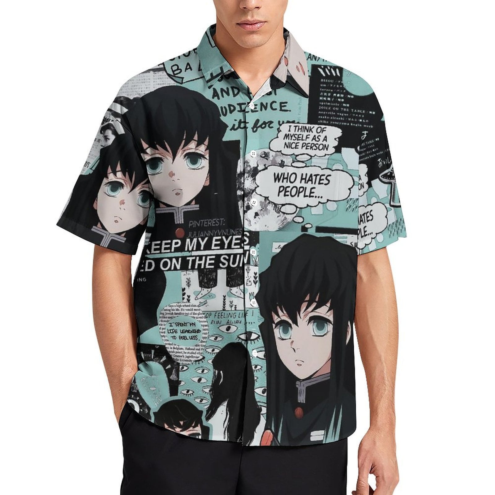 Demon Slayer Muichiro Tokito Men's Hawaiian Shirt Short Sleeve Button ...