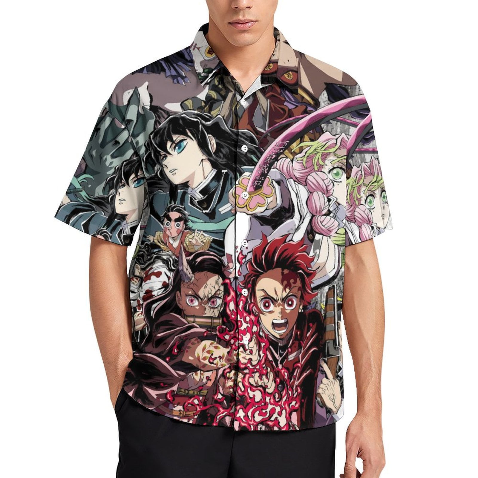 Demon Slayer Muichiro Tokito Men's Hawaiian Shirt Short Sleeve Button ...