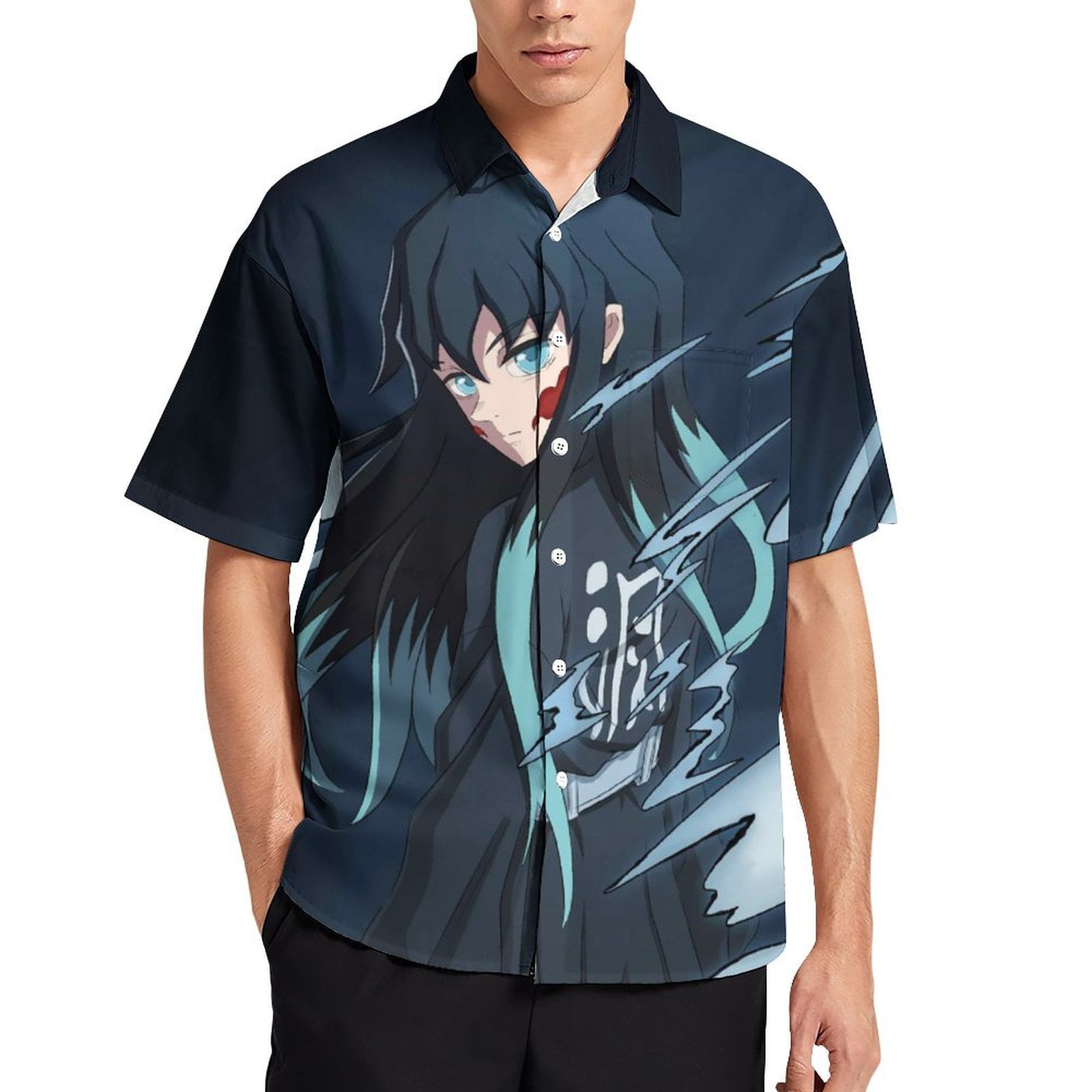 Demon Slayer Muichiro Tokito Men's Hawaiian Shirt Short Sleeve Button ...