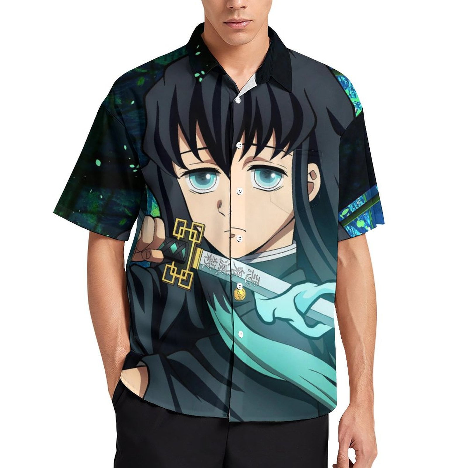 Demon Slayer Muichiro Tokito Men's Hawaiian Shirt Short Sleeve Button ...