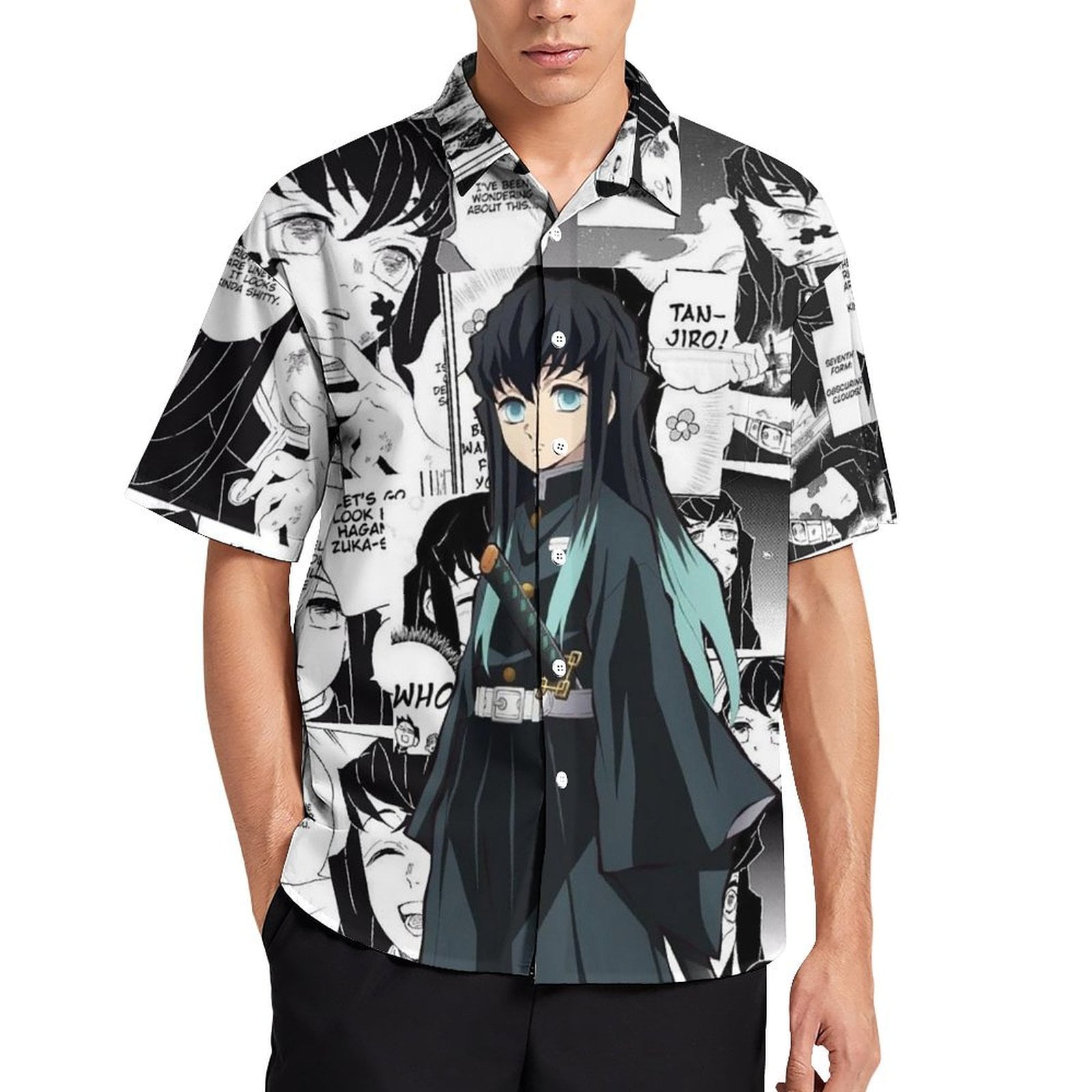 Demon Slayer Muichiro Tokito Men's Hawaiian Shirt Short Sleeve Button ...