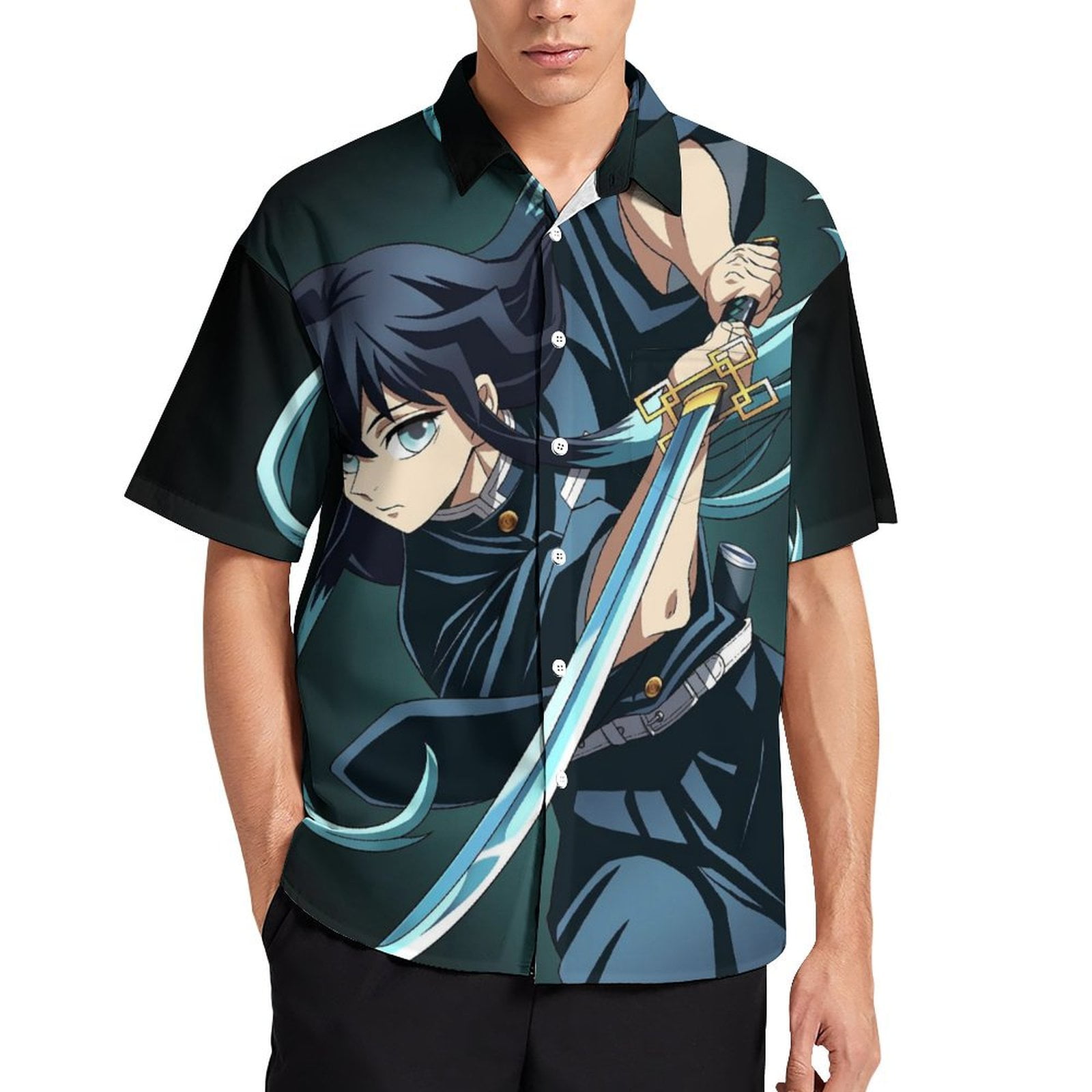 Demon Slayer Muichiro Tokito Men's Hawaiian Shirt Short Sleeve Button ...
