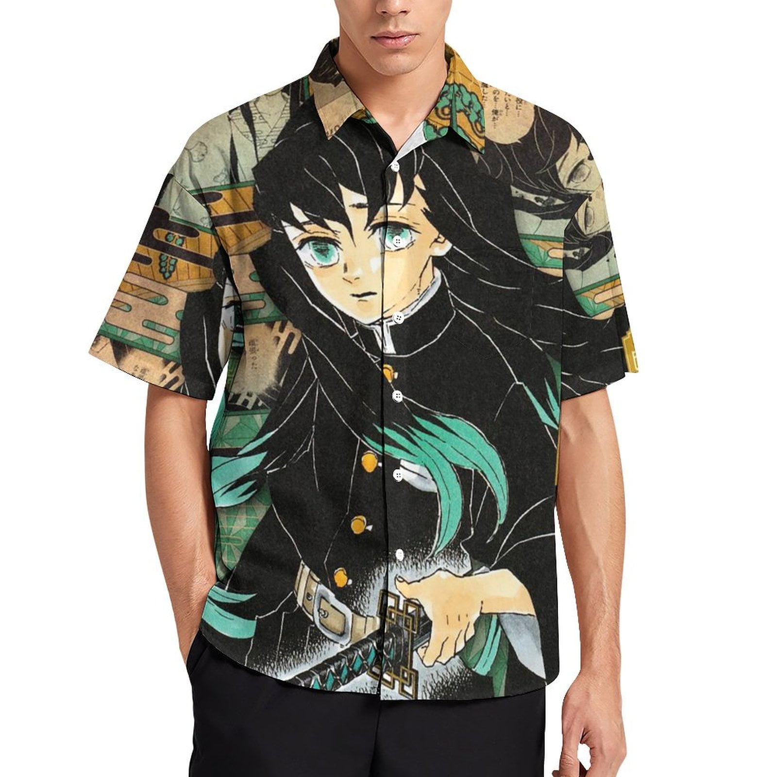Demon Slayer Muichiro Tokito Men's Hawaiian Shirt Short Sleeve Button ...