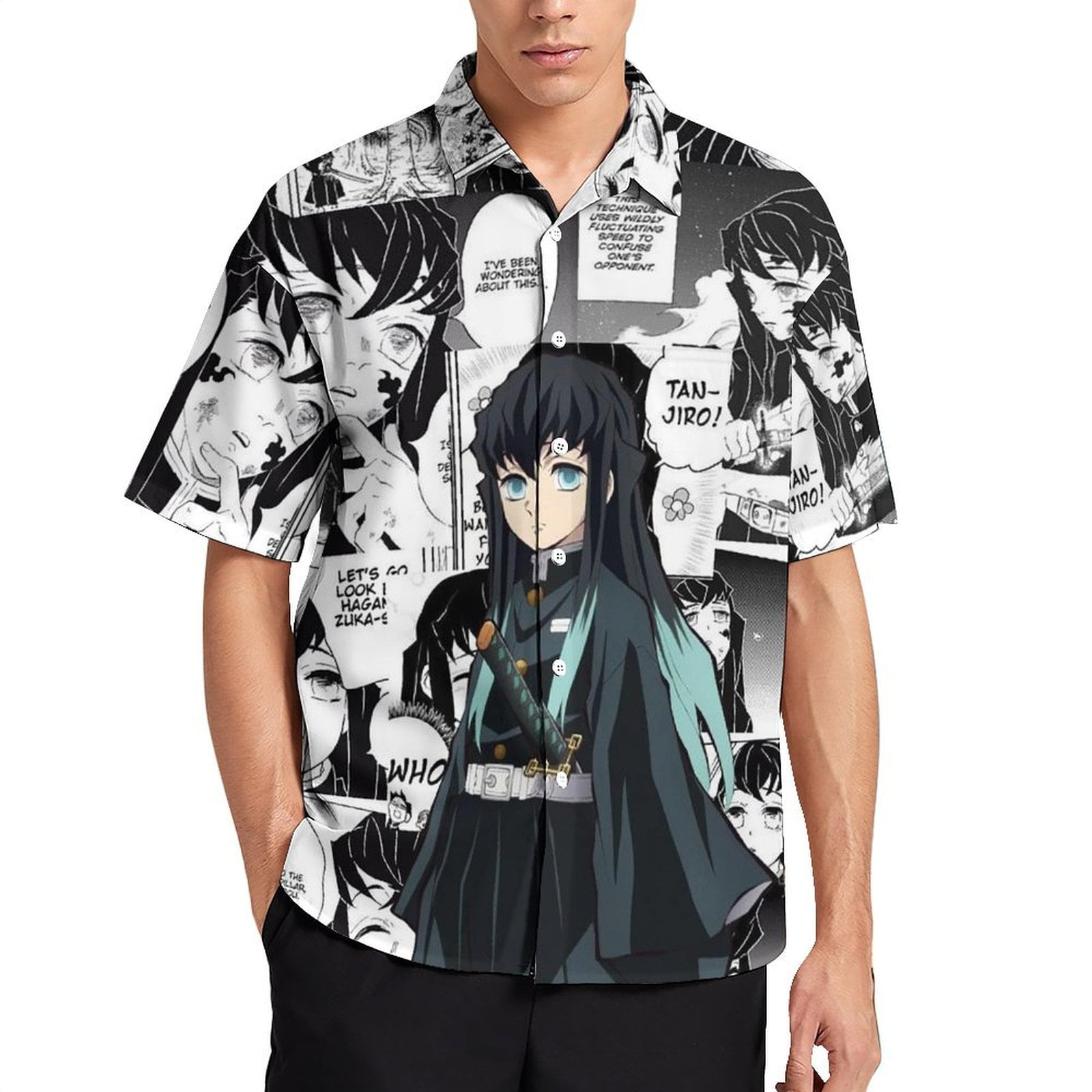 Demon Slayer Muichiro Tokito Men's Hawaiian Shirts Short Sleeve Button ...