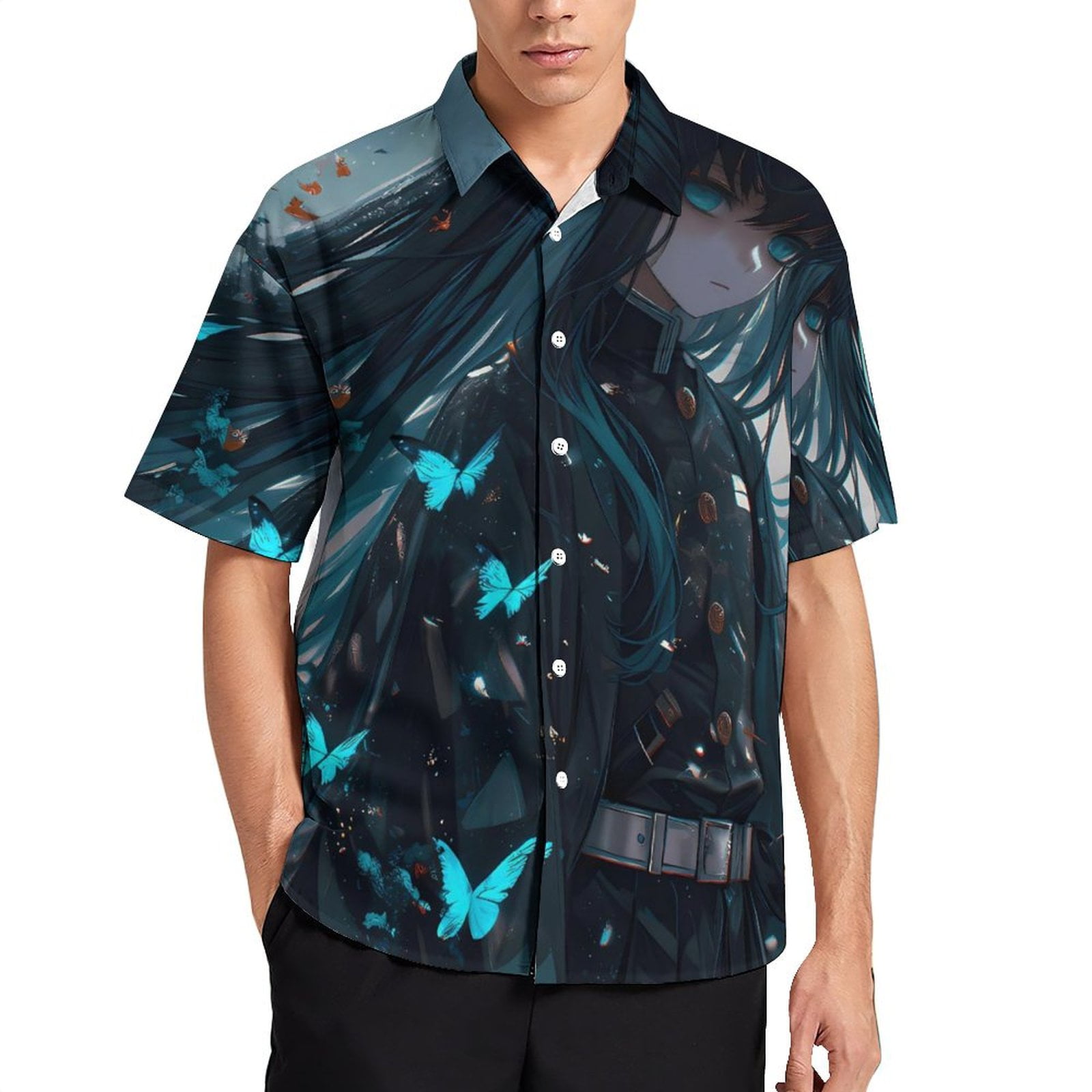 Demon Slayer Muichiro Tokito Mens Hawaiian Shirt Short Sleeve Button ...