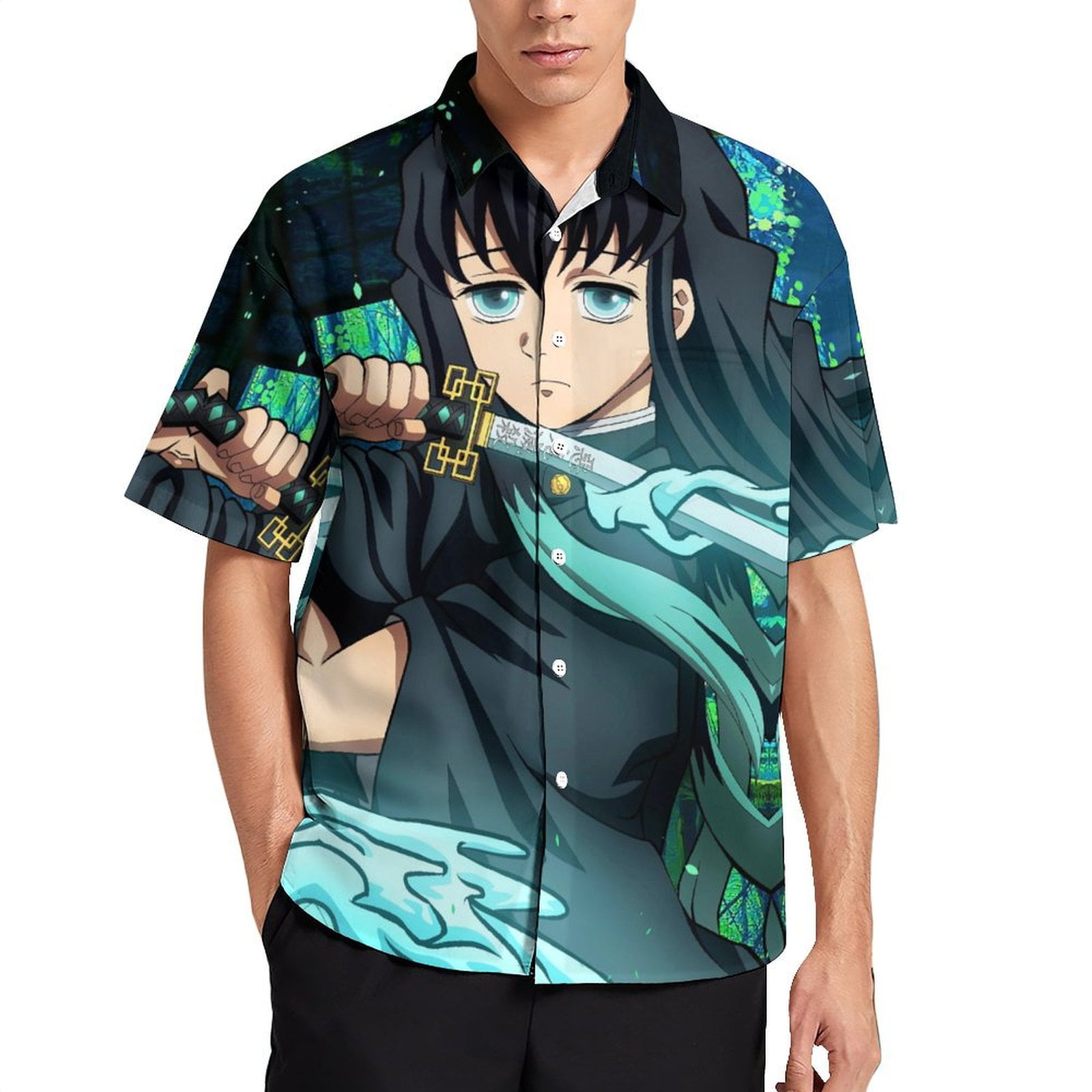 Demon Slayer Muichiro Tokito Mens Hawaiian Shirt Short Sleeve Button ...