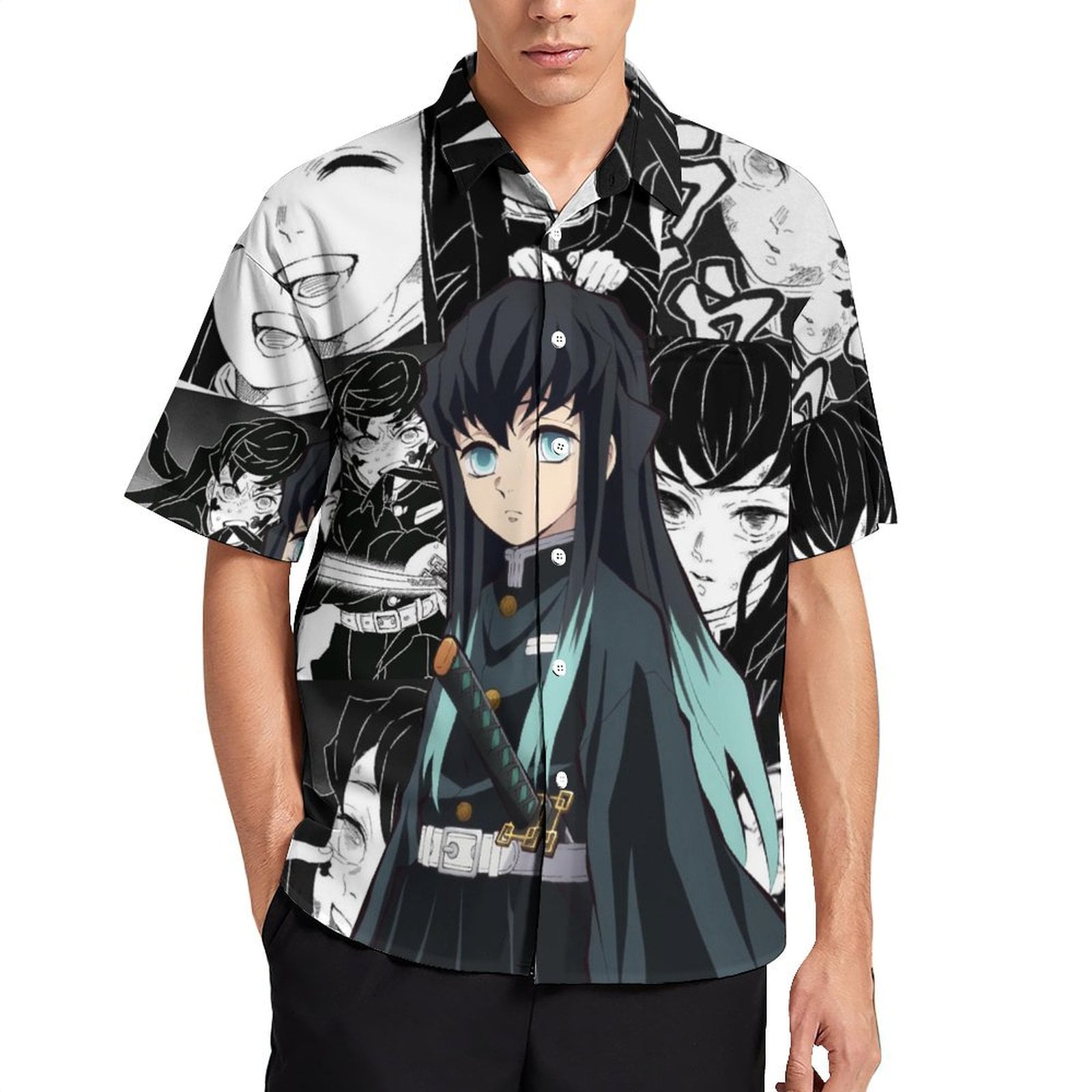 Demon Slayer Muichiro Tokito Mens Hawaiian Shirt Short Sleeve Button ...