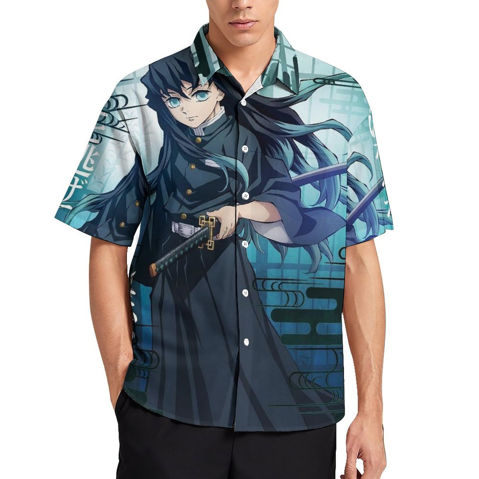 Demon Slayer Muichiro Tokito Mens Hawaiian Shirt Short Sleeve Button ...