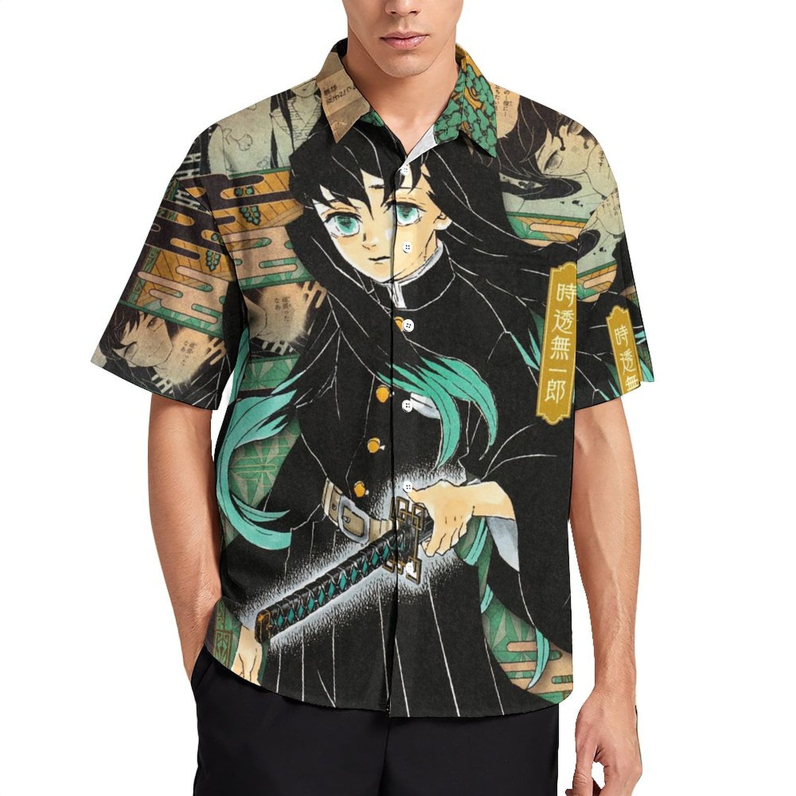 Demon Slayer Muichiro Tokito Mens Hawaiian Shirt Short Sleeve Button ...